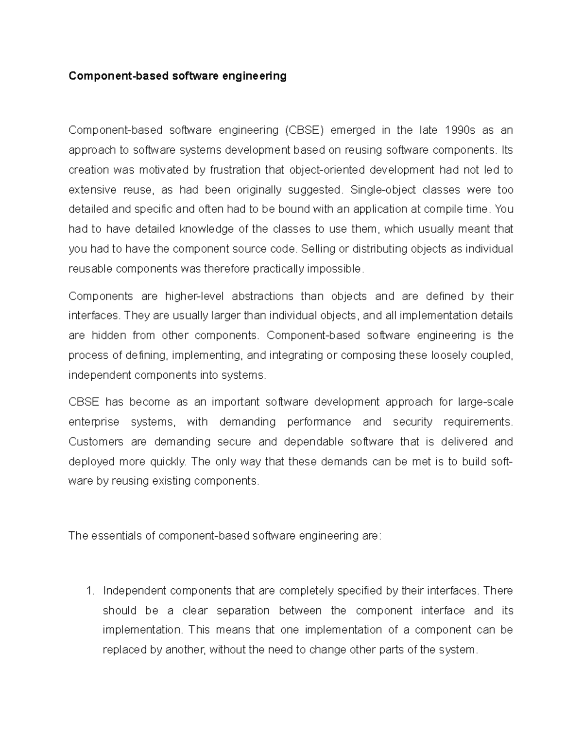 Component Based Software Engineering Component Based Software Engineering Component Based