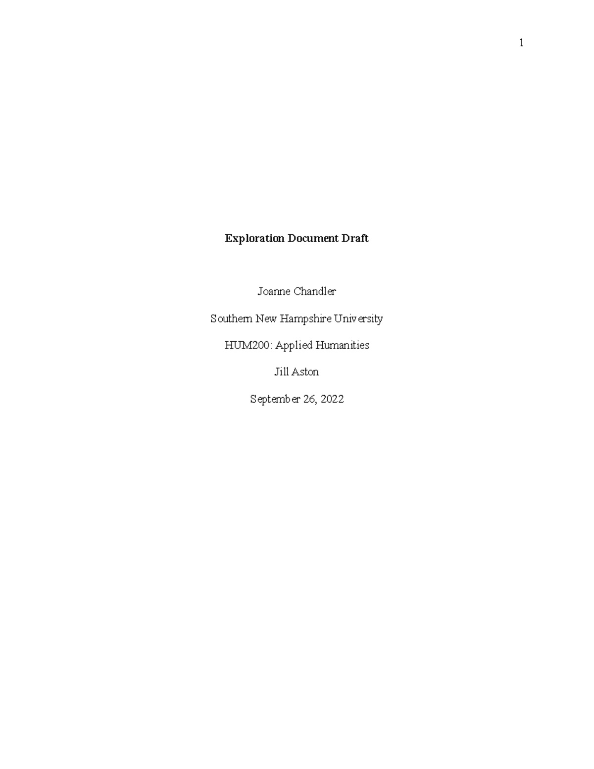 Project One Rough Draft - Exploration Document Draft Joanne Chandler Southern New Hampshire ...
