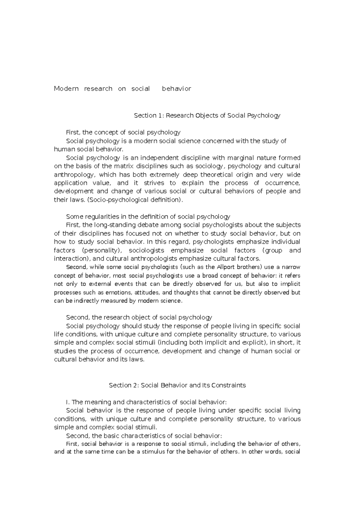 Modern research on social behavior - Modern research on social behavior ...