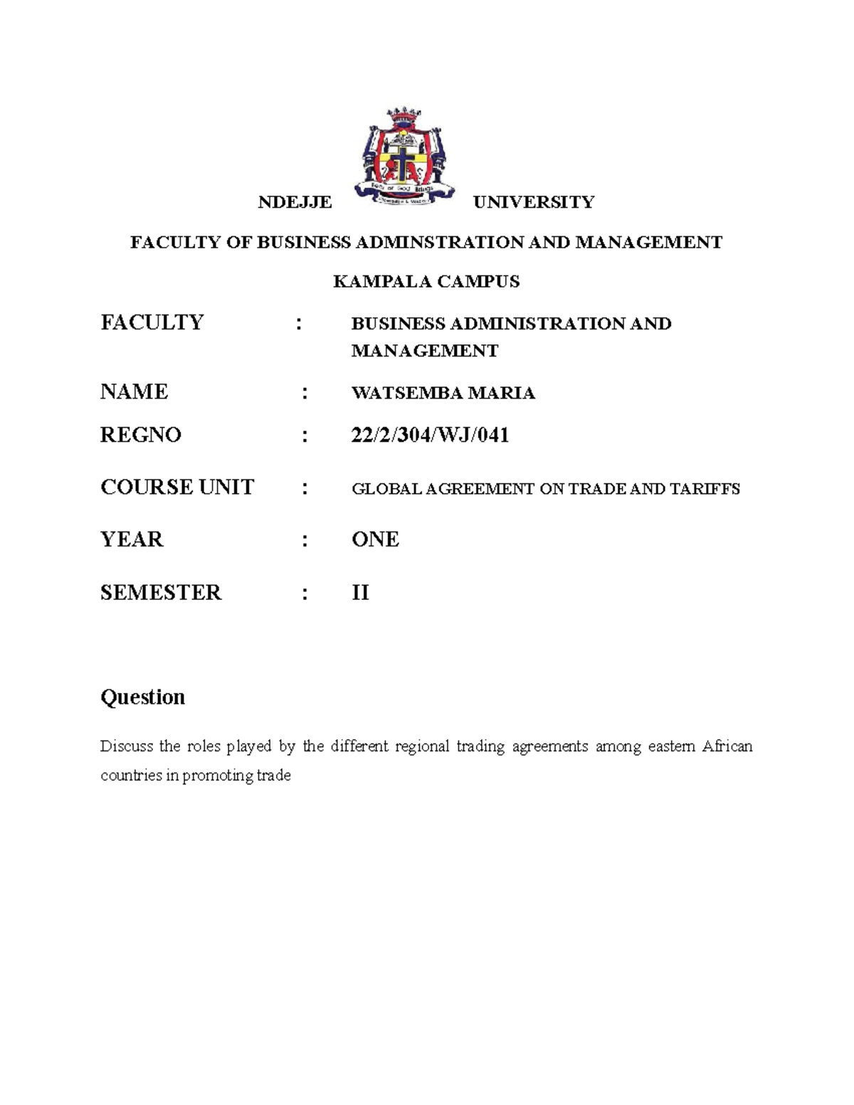 Regional trading agreements among eastern African countries in ...