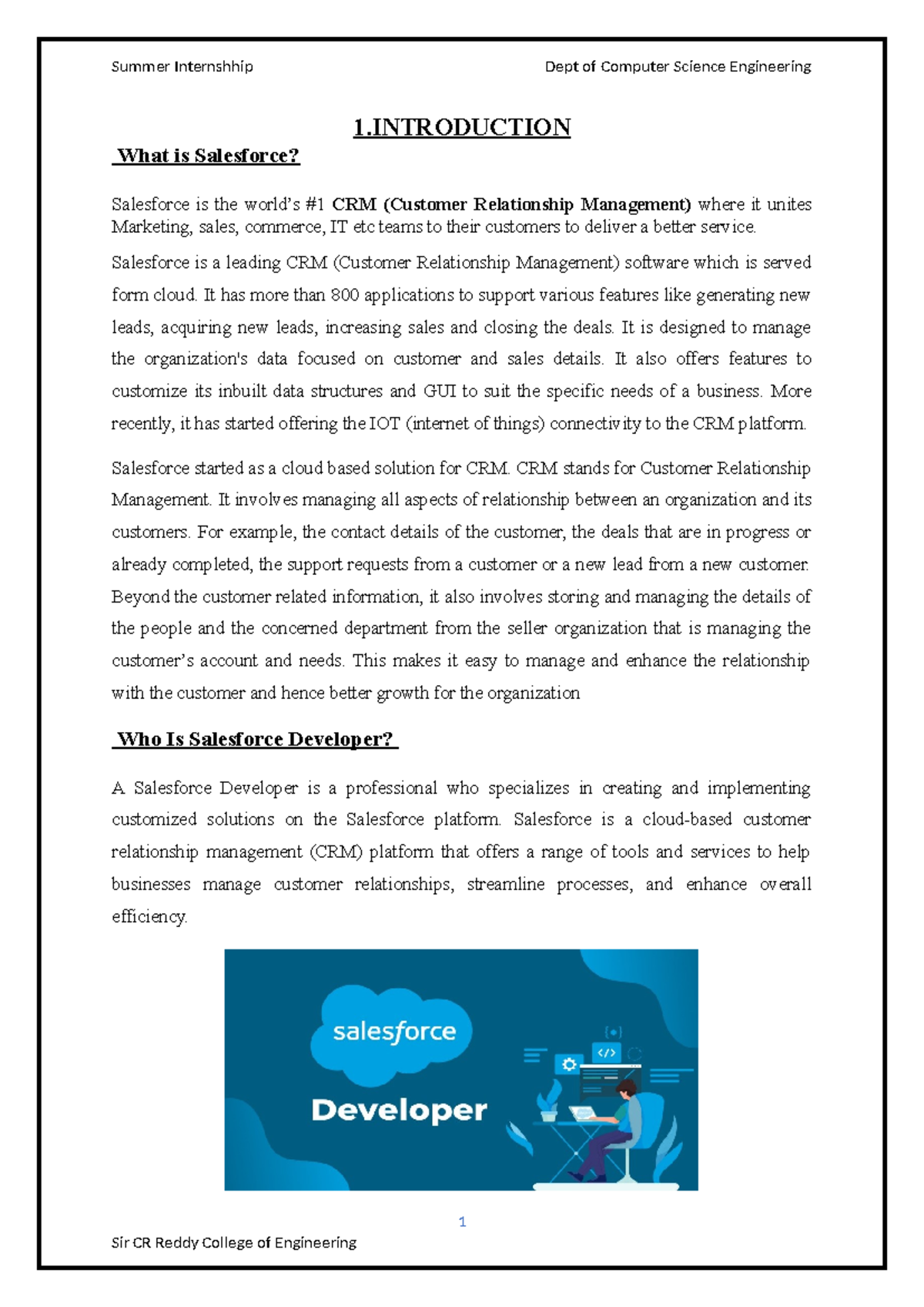 Summer internship - 1 What is Salesforce? Salesforce is the world’s #1 ...