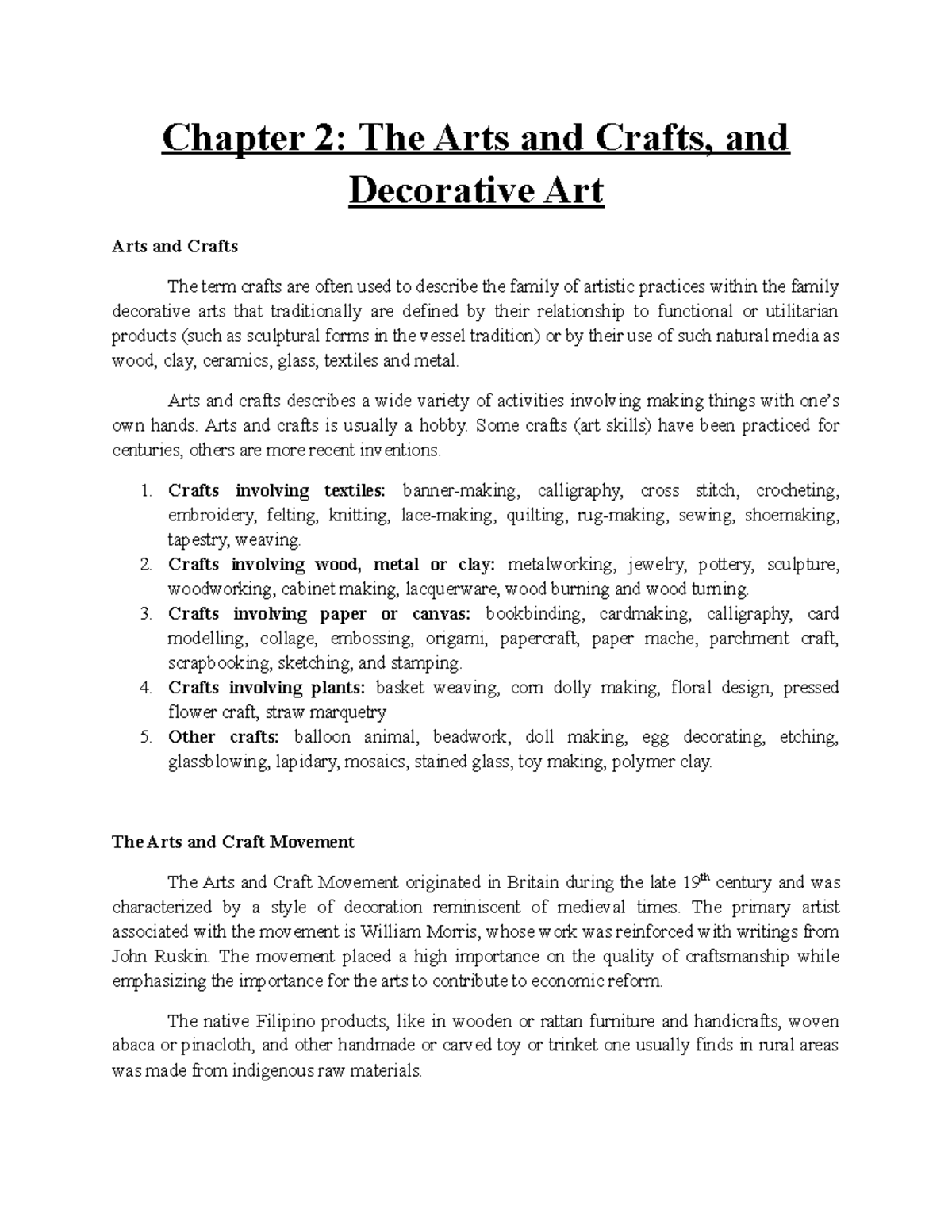Chapter 2 Indigenous creative arts - Chapter 2: The Arts and Crafts ...