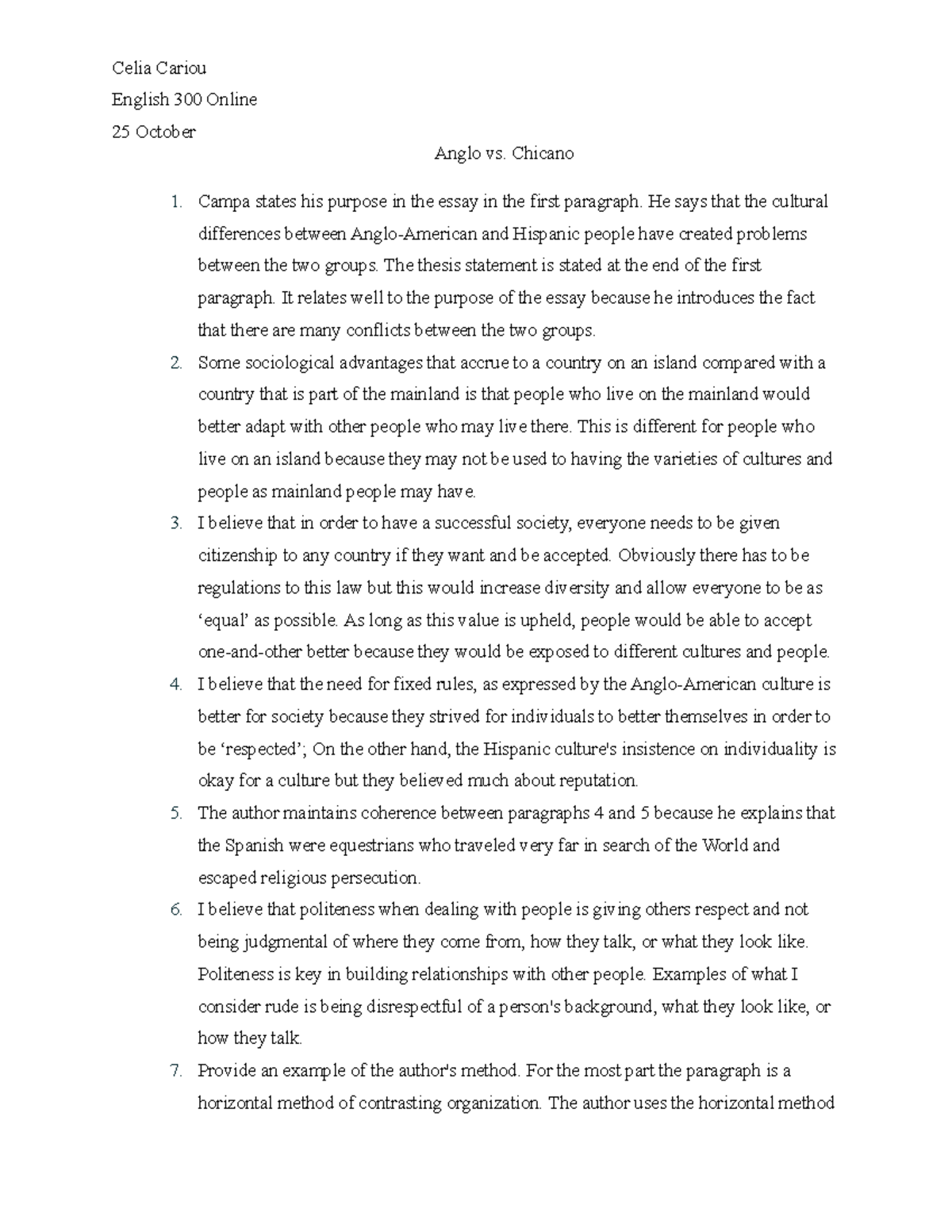Anglo vs. Chicano - Homework Assignment - Celia Cariou English 300 ...
