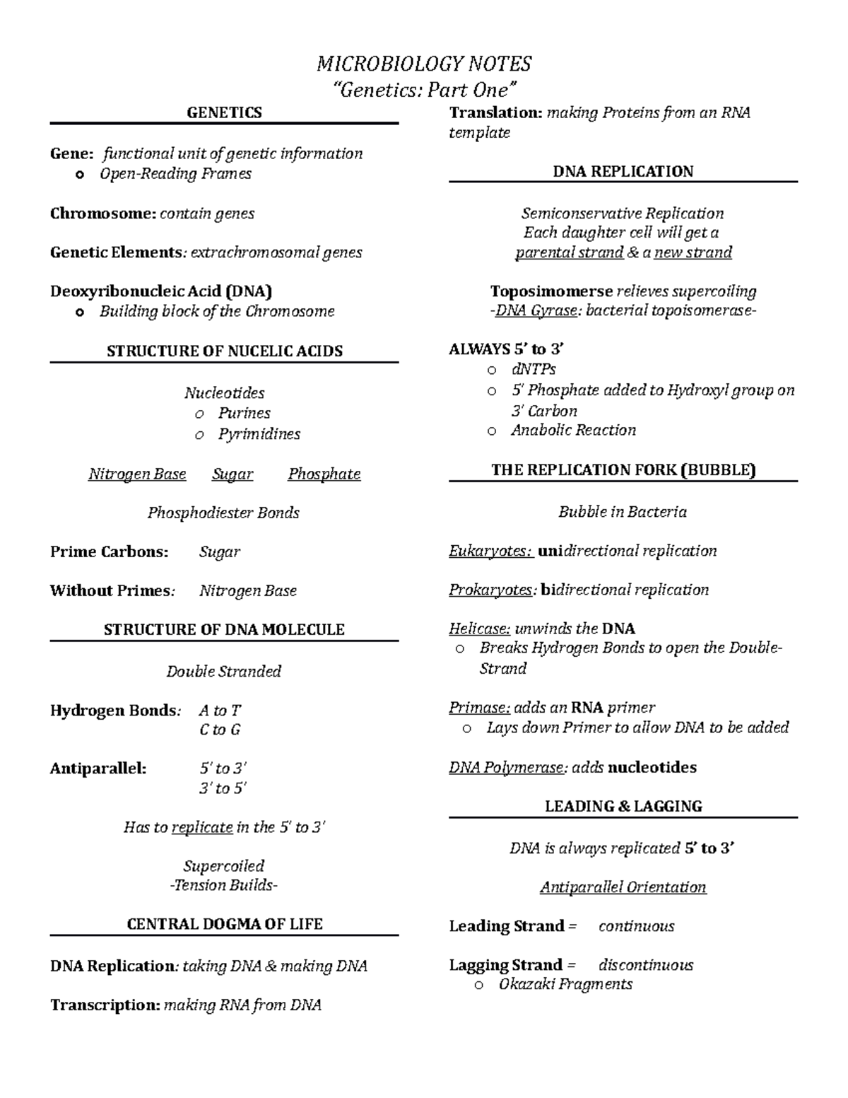 Microbiology Notes- "Genetice Part One" - MICROBIOLOGY NOTES “Genetics ...