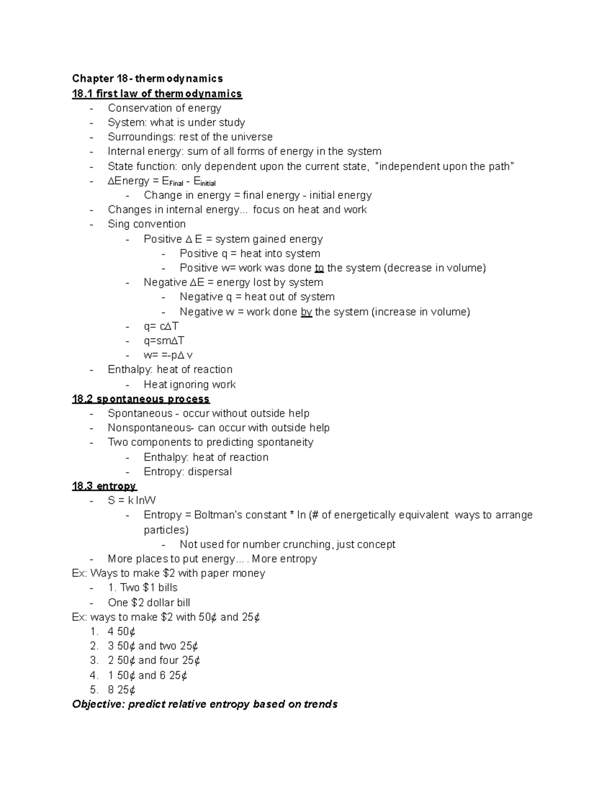 Chem 110 Unit 4 - Lecture Notes for test 4 - Chapter 18- thermodynamics ...