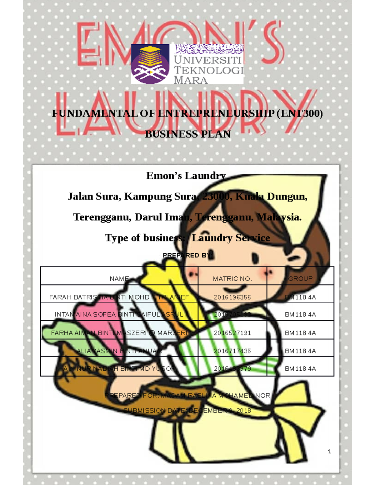 ENT300 Business PLAN - FUNDAMENTAL OF ENTREPRENEURSHIP (ENT300 ...