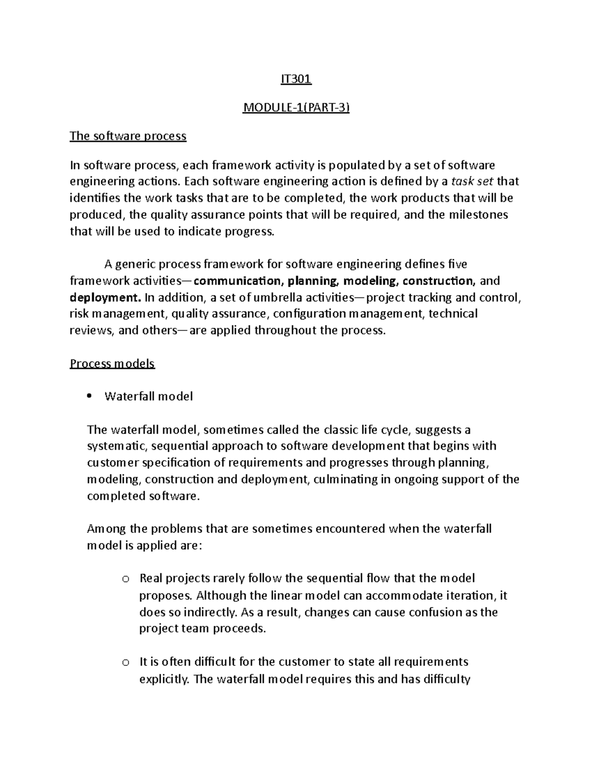The waterfall model - IT MODULE-1(PART-3) The software process In ...
