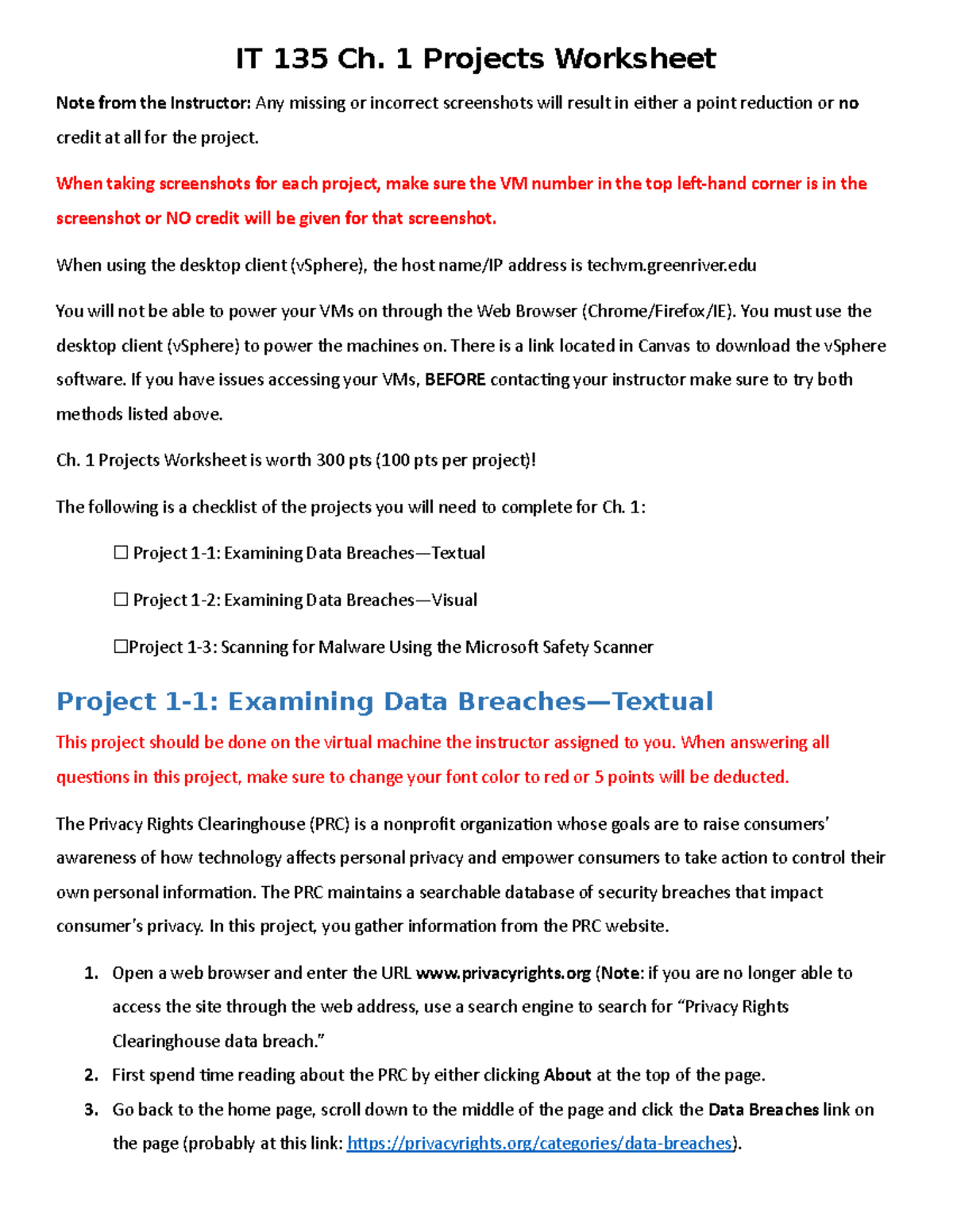 IT 135 Ch. 1 Projects Worksheet - IT 135 Ch. 1 Projects Worksheet Note ...