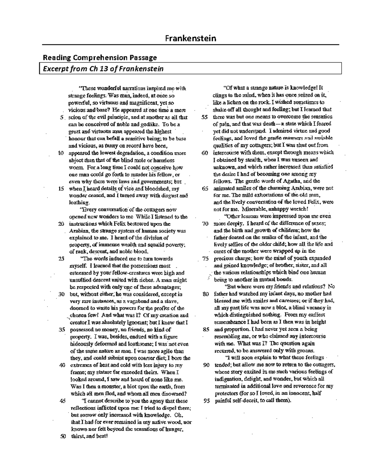 2020 Frank Ch 13 MC reading passage Student (2pp) - Frankenstein ...
