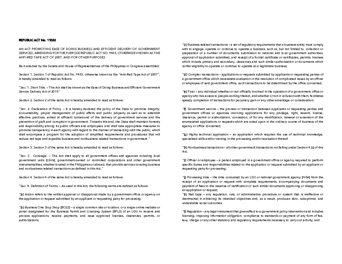 RA 11032 - kngadsknglksadngf - REPUBLIC ACT No. 11032 AN ACT PROMOTING ...