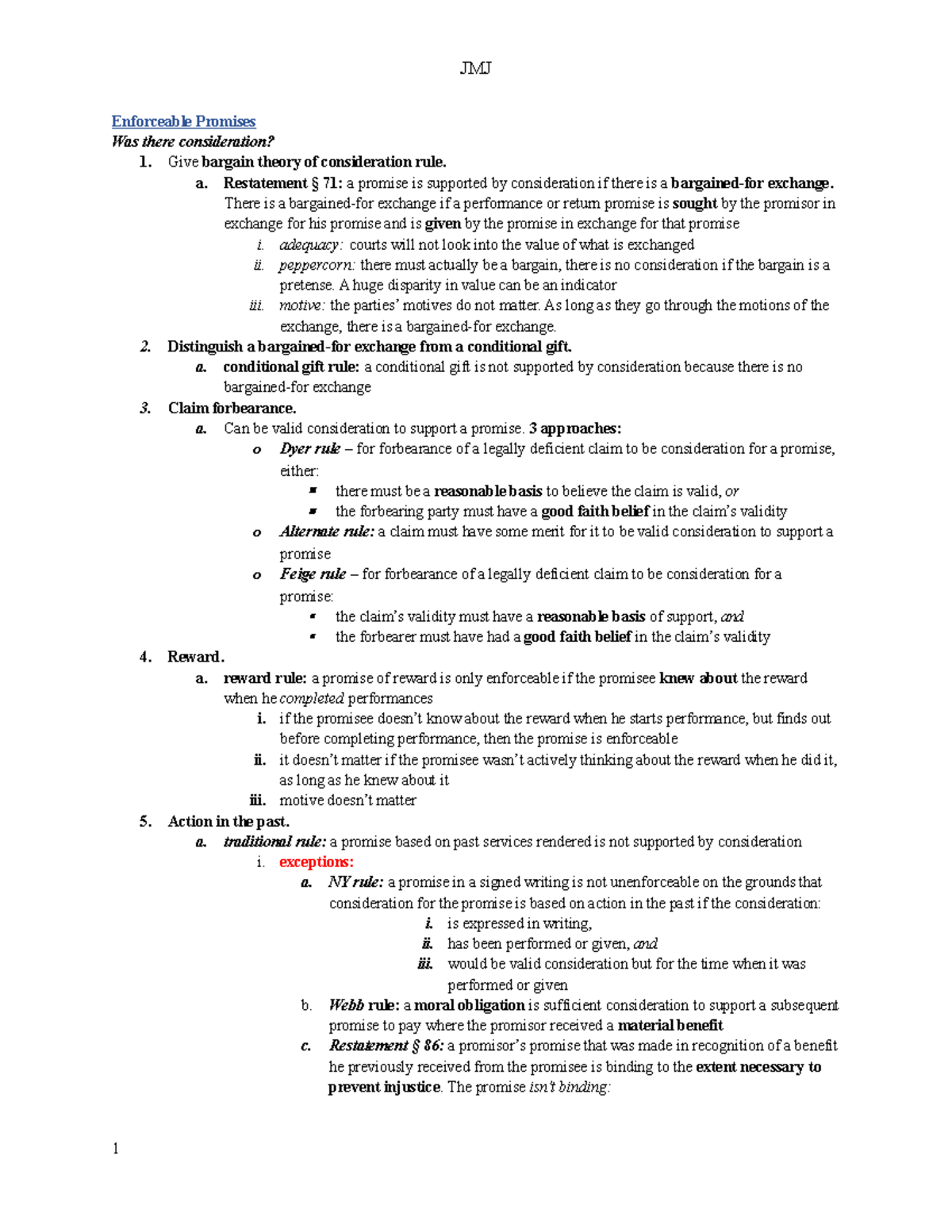 Contracts A Attack Outline 2020) - Enforceable Promises Was there ...