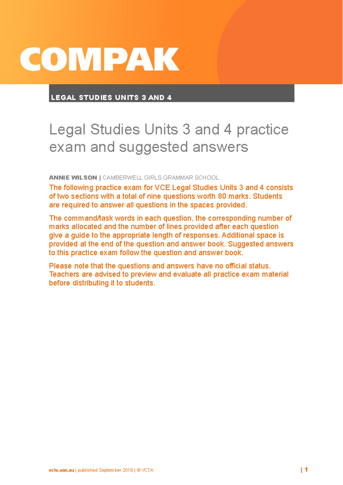 Compak 2019 Units 3 4 practice exam - ####### LEGAL STUDIES UNITS 3 AND ...