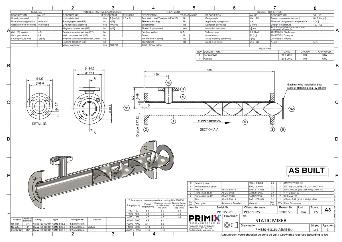 Dimensiones - Mezclador Estaticos - PMS80-4-316L-ASME-INJ Rev.1 - AS ...