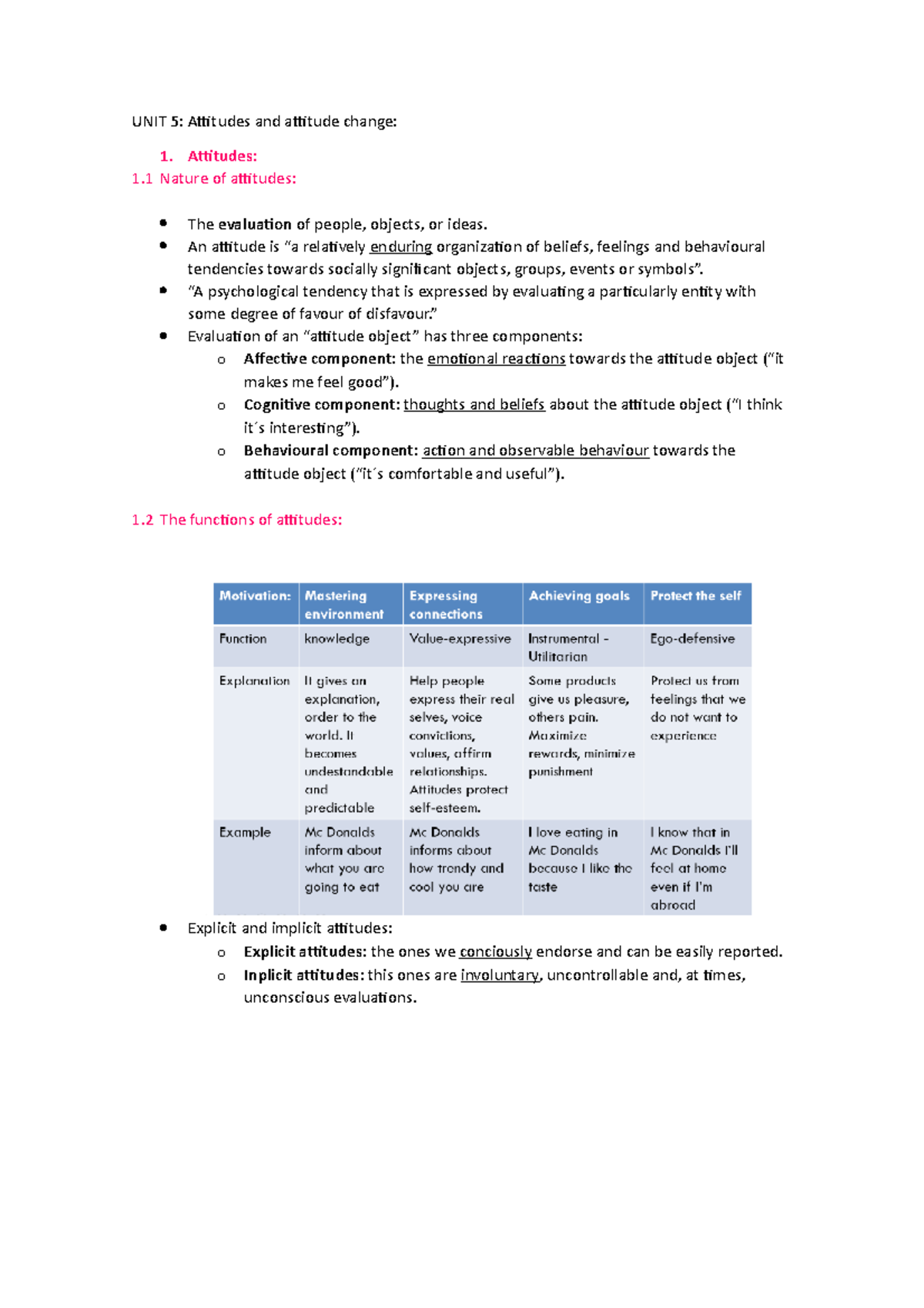 Unit 5 - Unit 5 social psychology - UNIT 5: Attitudes and attitude ...