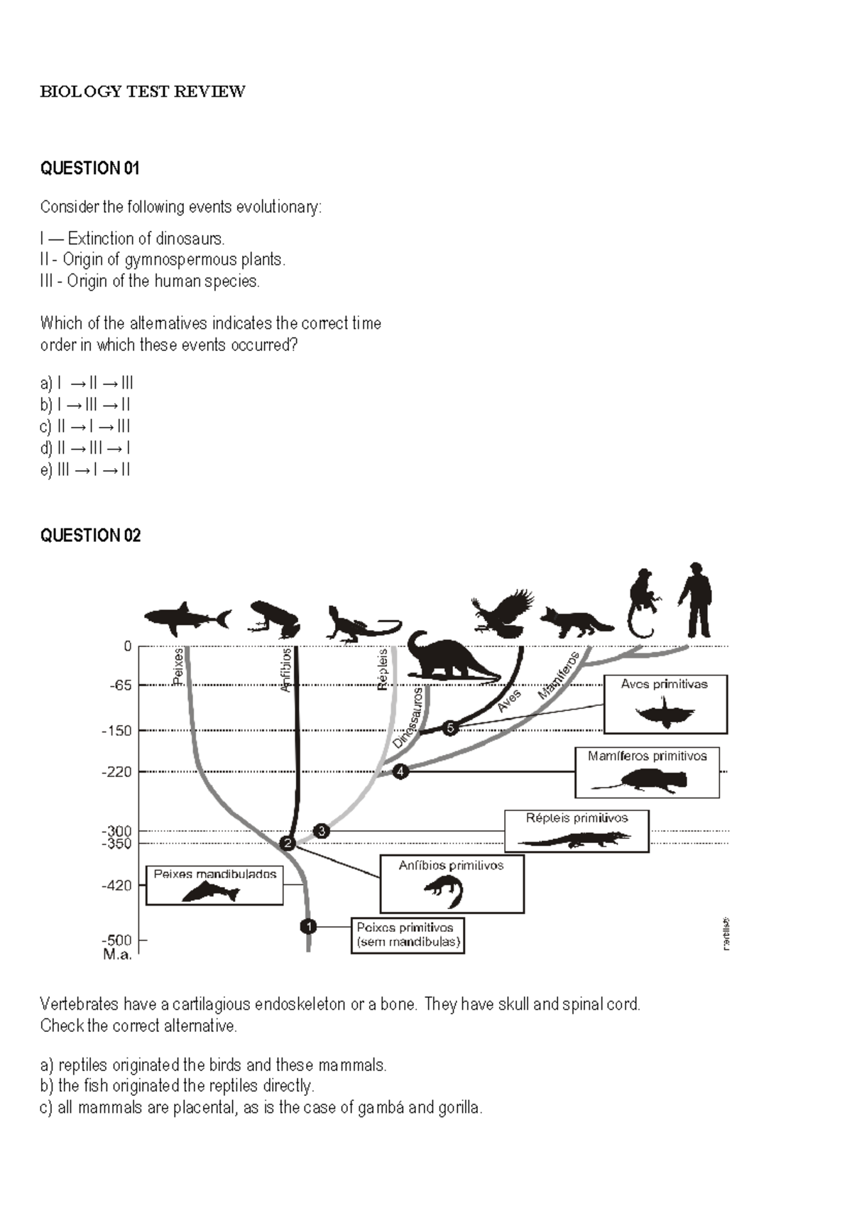 Biology Practice Materials (Teste Review) - BIOLOGY TEST REVIEW ...