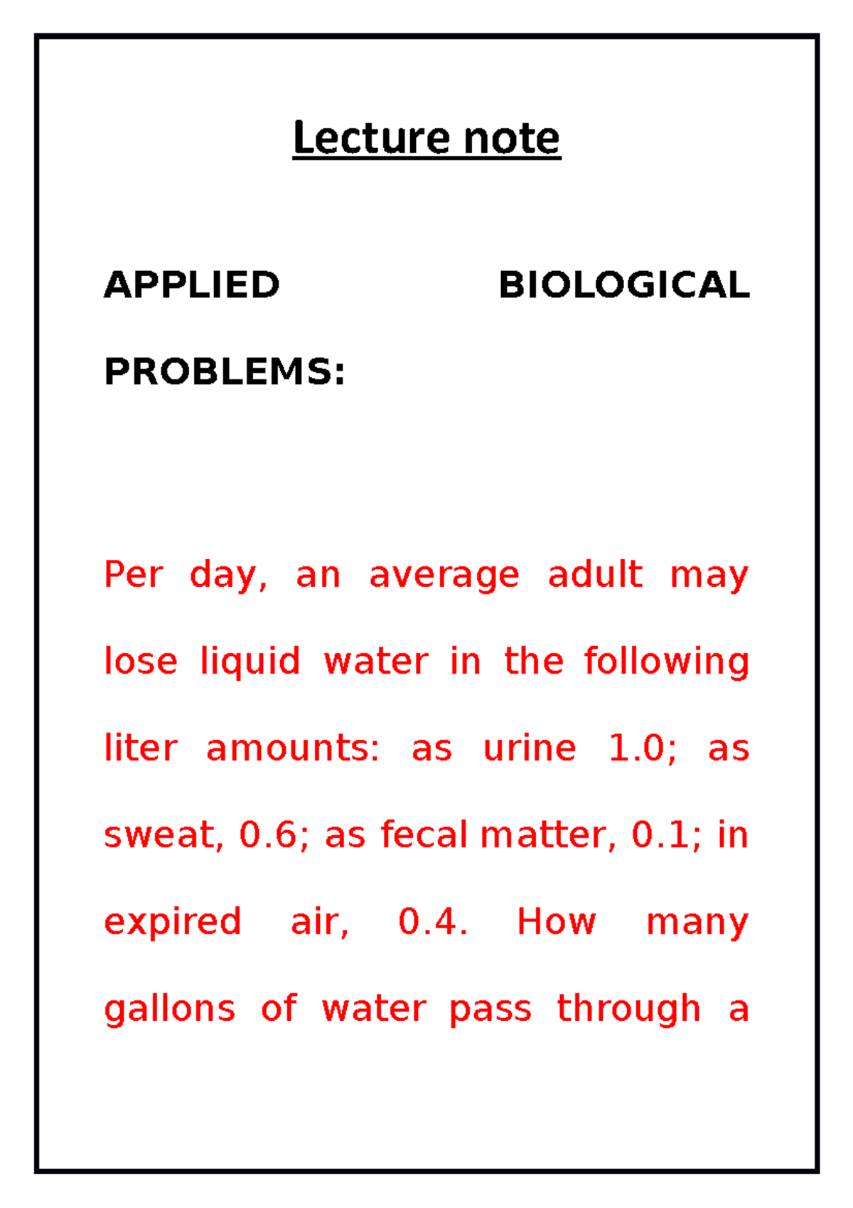 Lecture note of Applied Biological Problems - Lecture note APPLIED ...