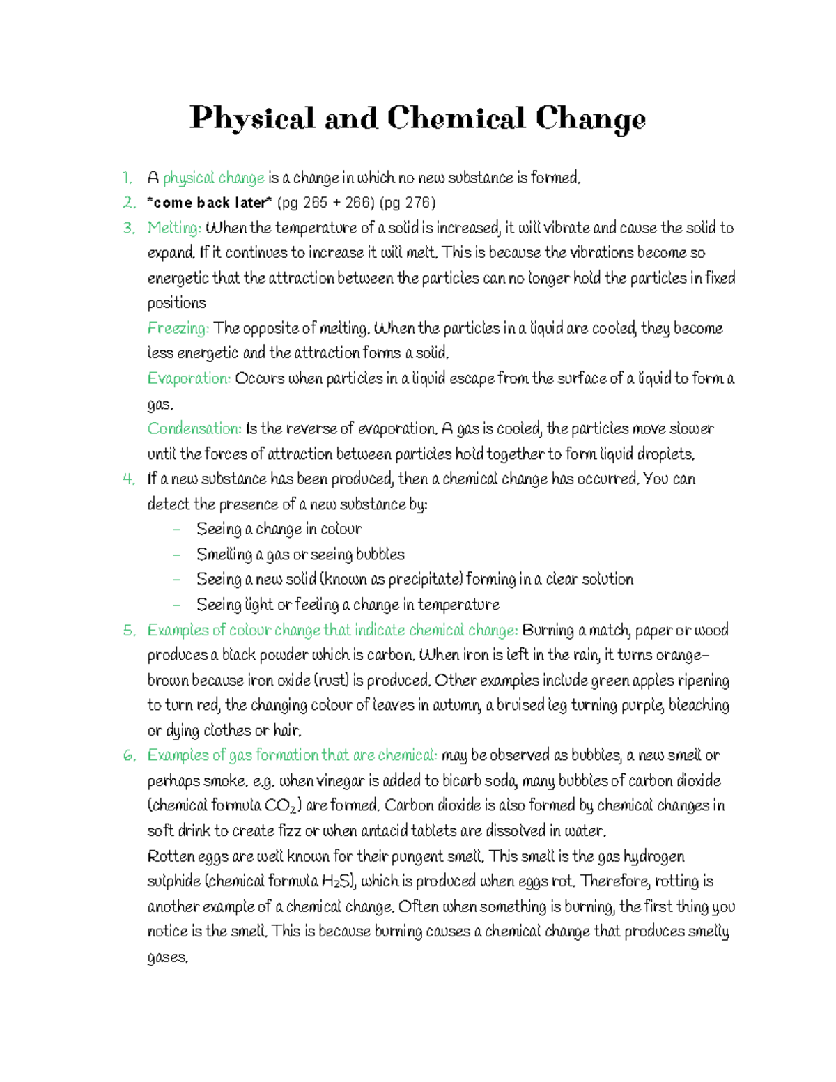 year 8 science notes Physical and Chemical Change.docx - Physical and ...