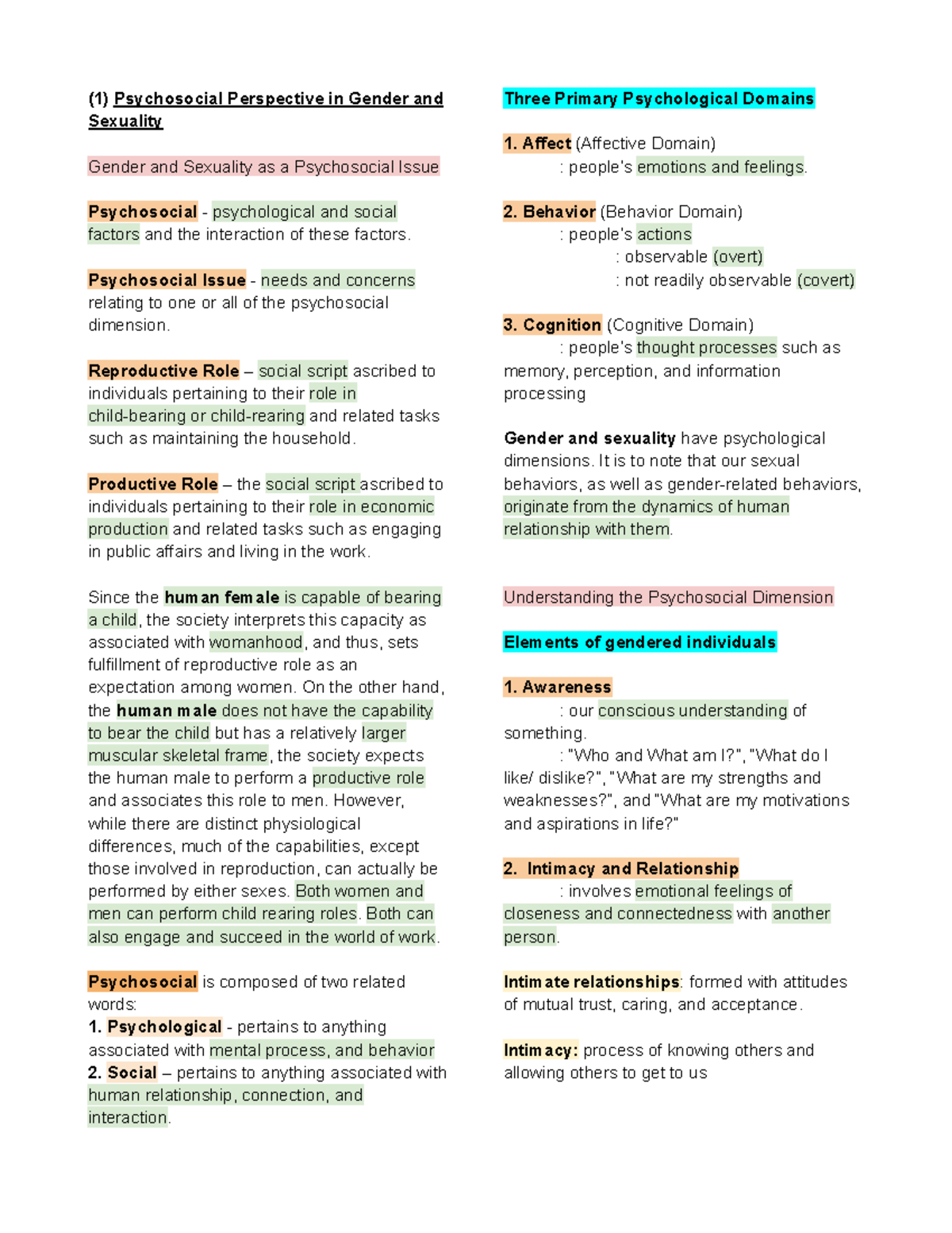 GAS - MR - gender and society reviewer - (1) Psychosocial Perspective ...