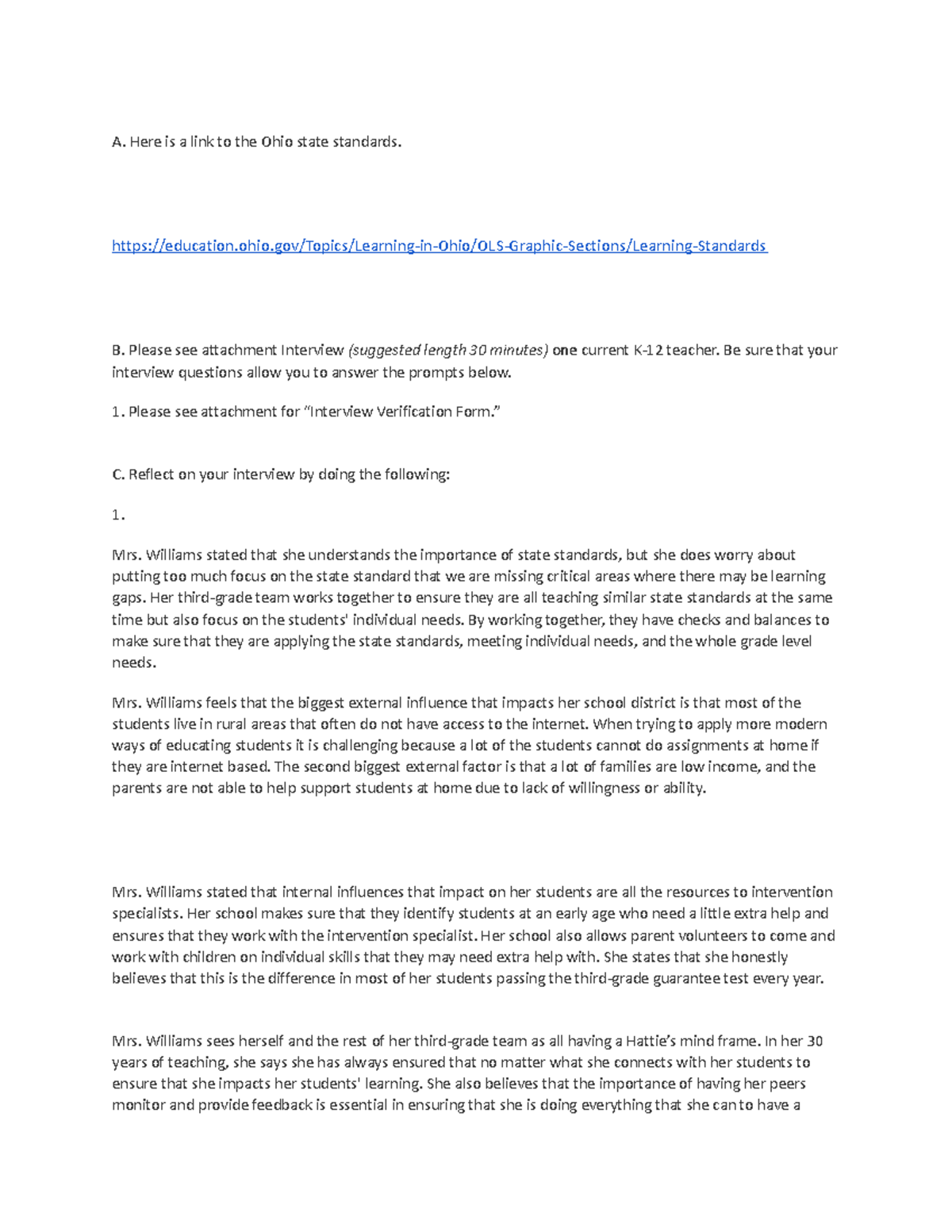 Educational Foundations task 2 revised - A. Here is a link to the Ohio ...