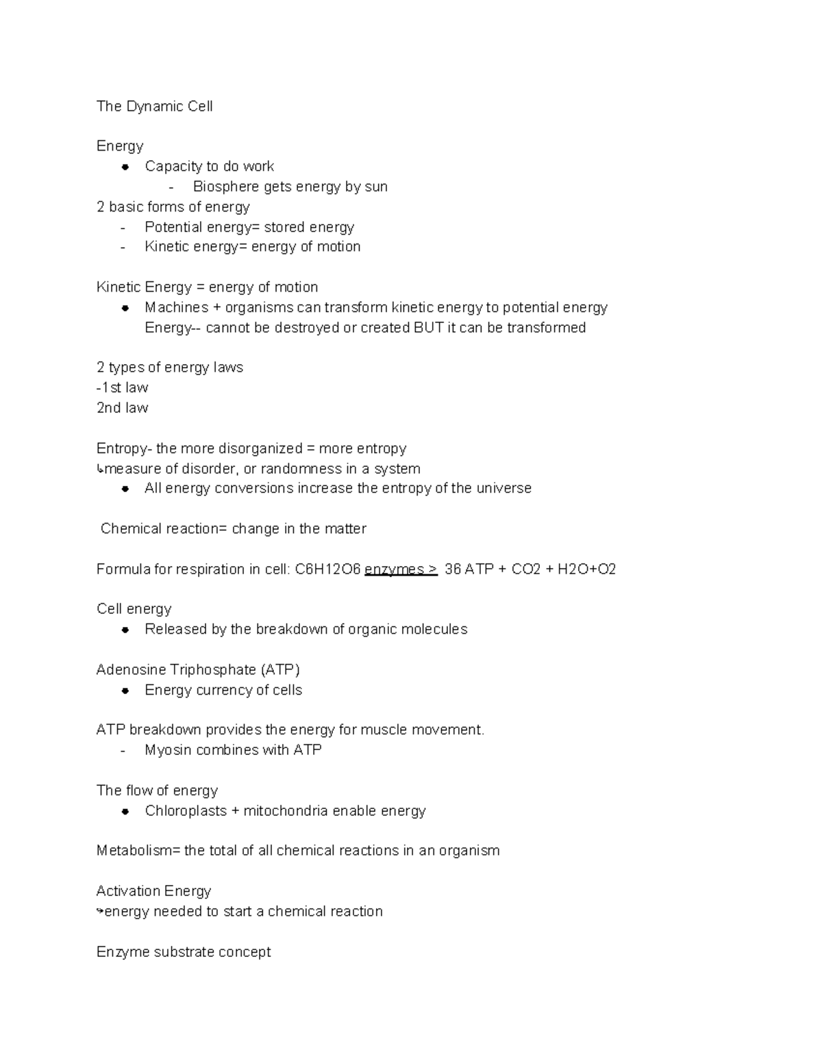 The Dynamic Cell - The Dynamic Cell Energy Capacity to do work ...