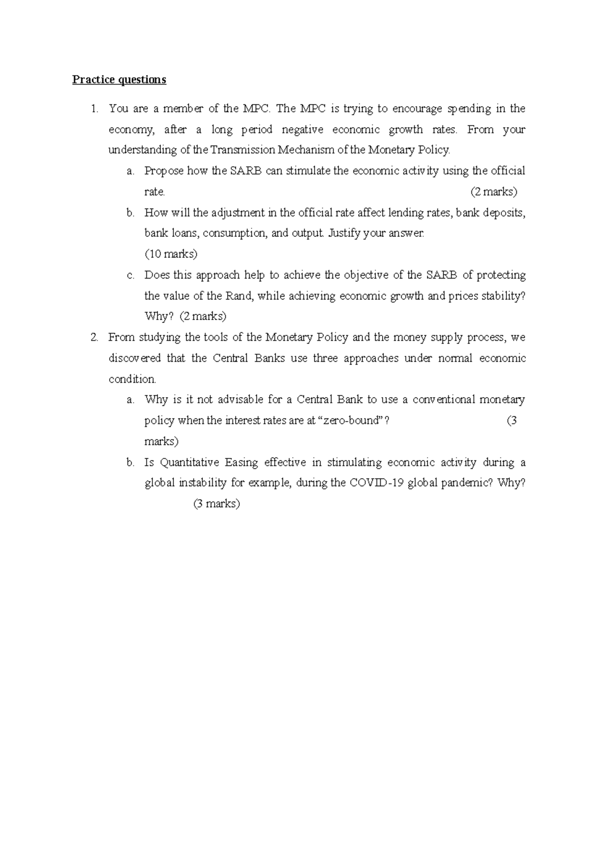 Tools of the Monetary Policy Practice Questions - Practice questions ...