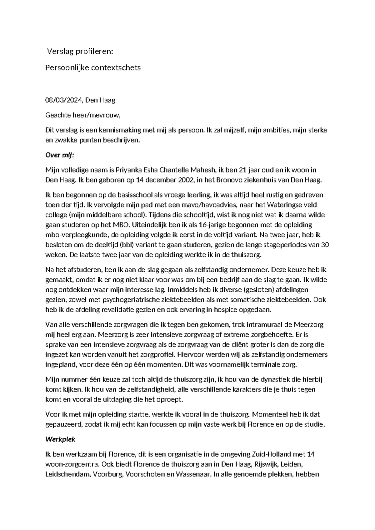 Verslag profileren - Verslag profileren: Persoonlijke contextschets 08 ...