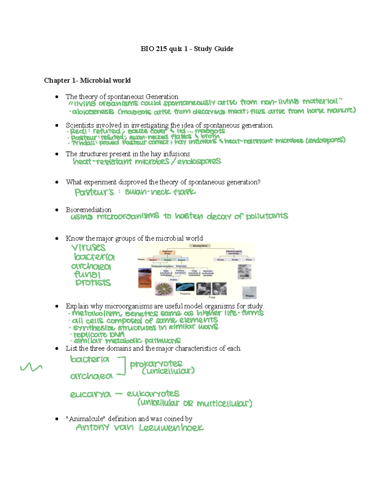 Quiz 1 study guide - BIO 215 quiz 1 - Study Guide Chapter 1- Microbial ...