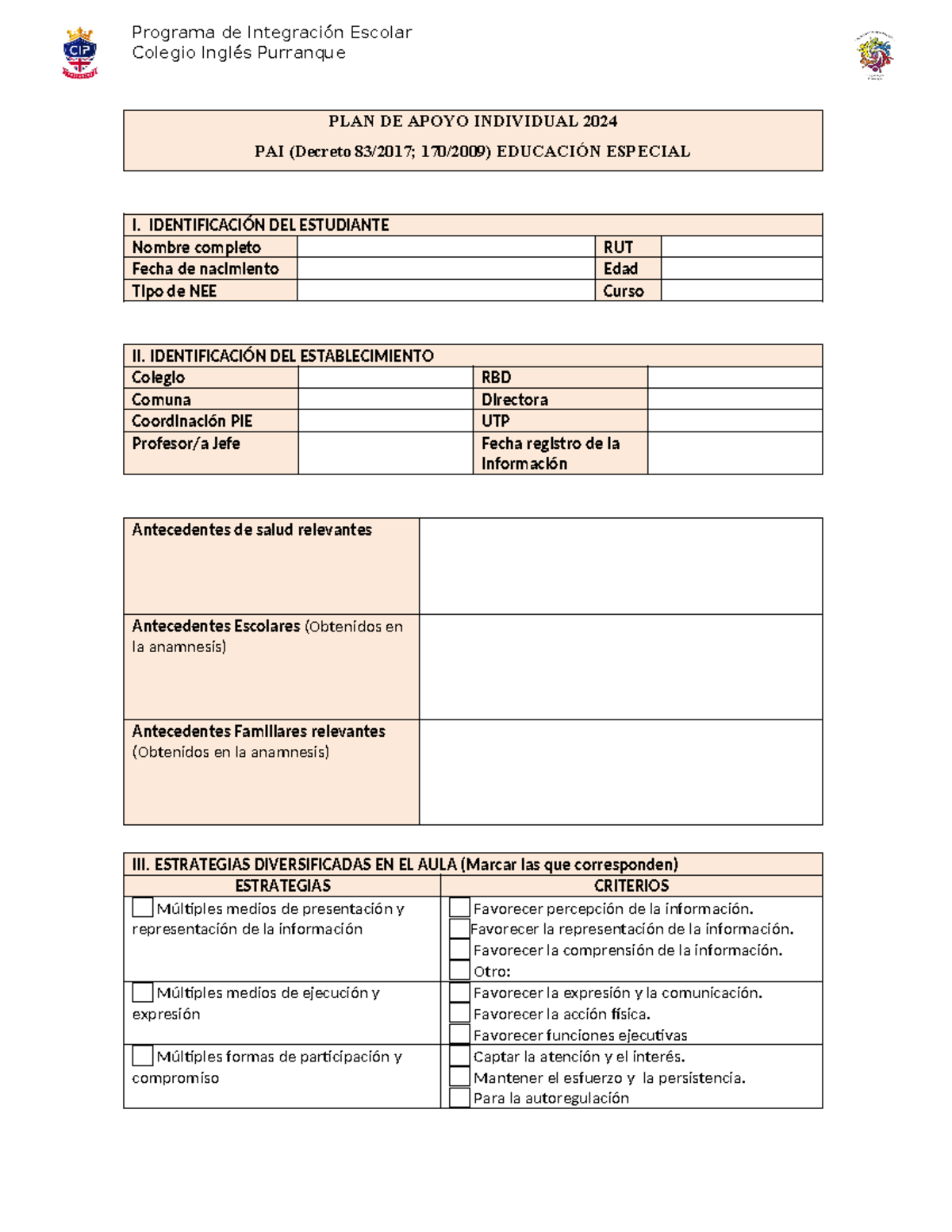 Modelo PAI 2024 - Programa de Integración Escolar Colegio Inglés ...