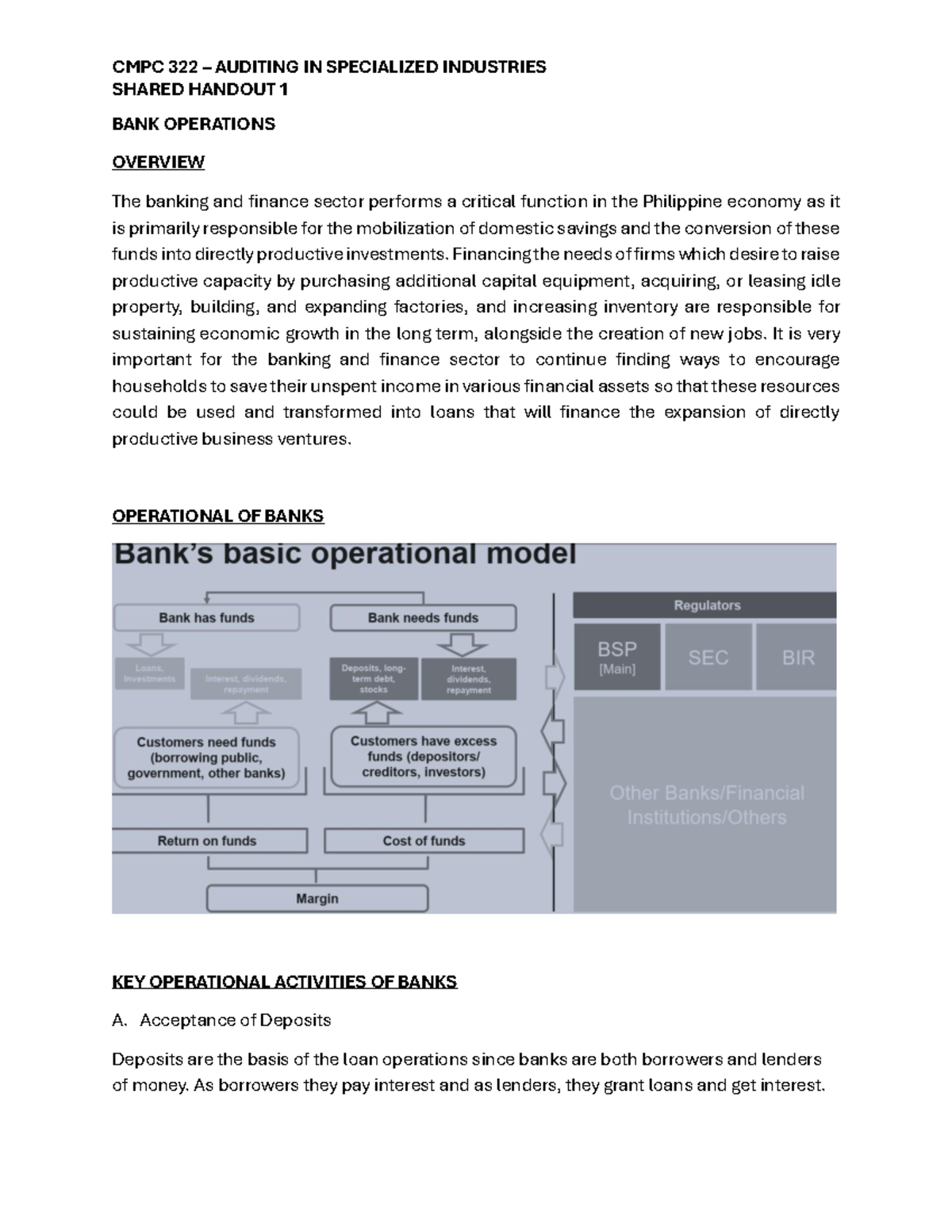 BANK Operations - Handout 1 - SHARED HANDOUT 1 BANK OPERATIONS OVERVIEW ...