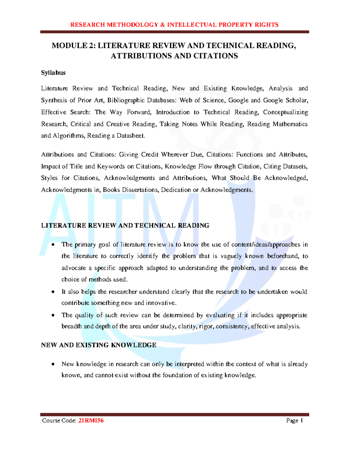 RM Module 2 - MODULE 2: LITERATURE REVIEW AND TECHNICAL READING ...