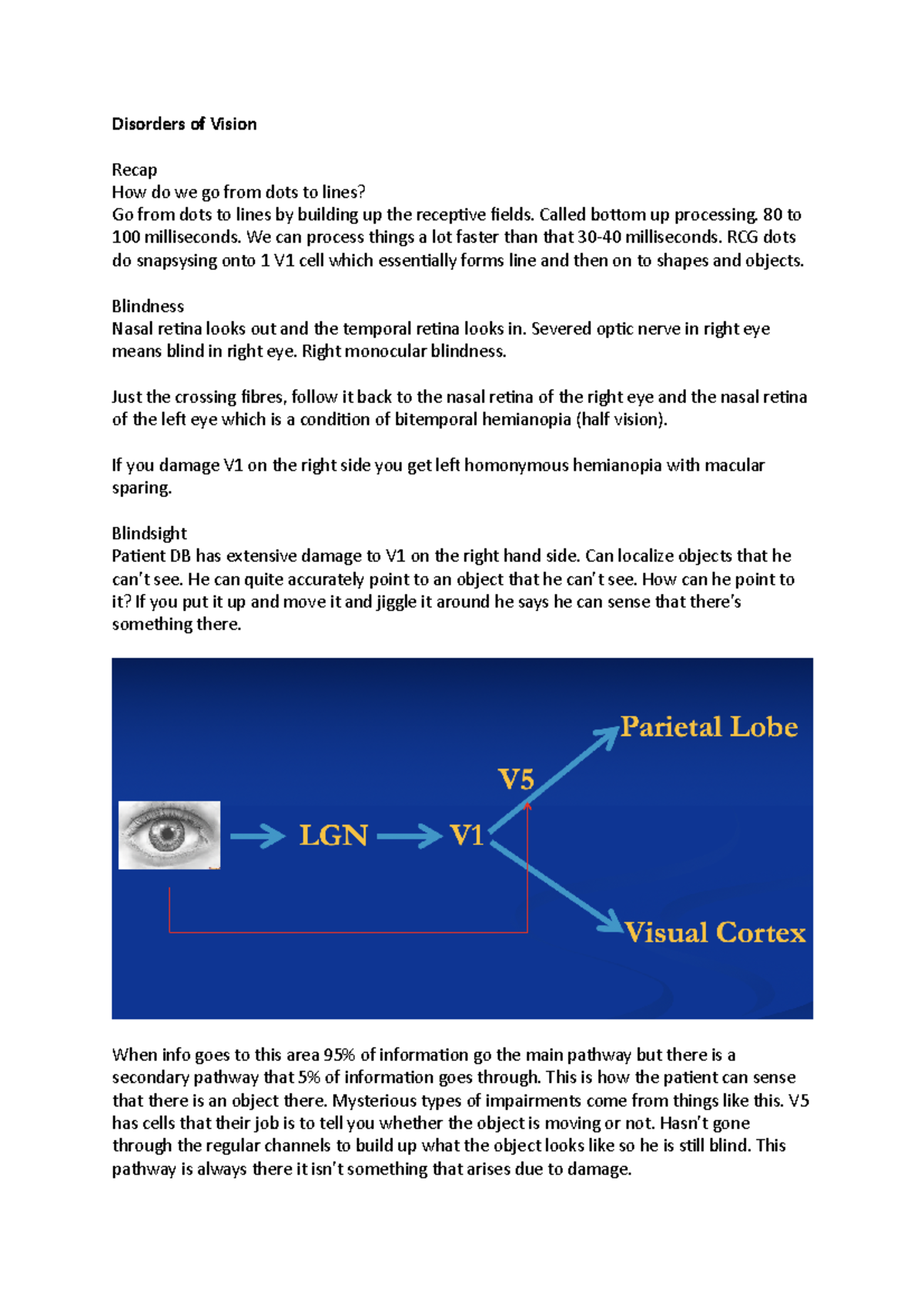 Lecture 4 - Disorders of Vision Recap How do we go from dots to lines ...