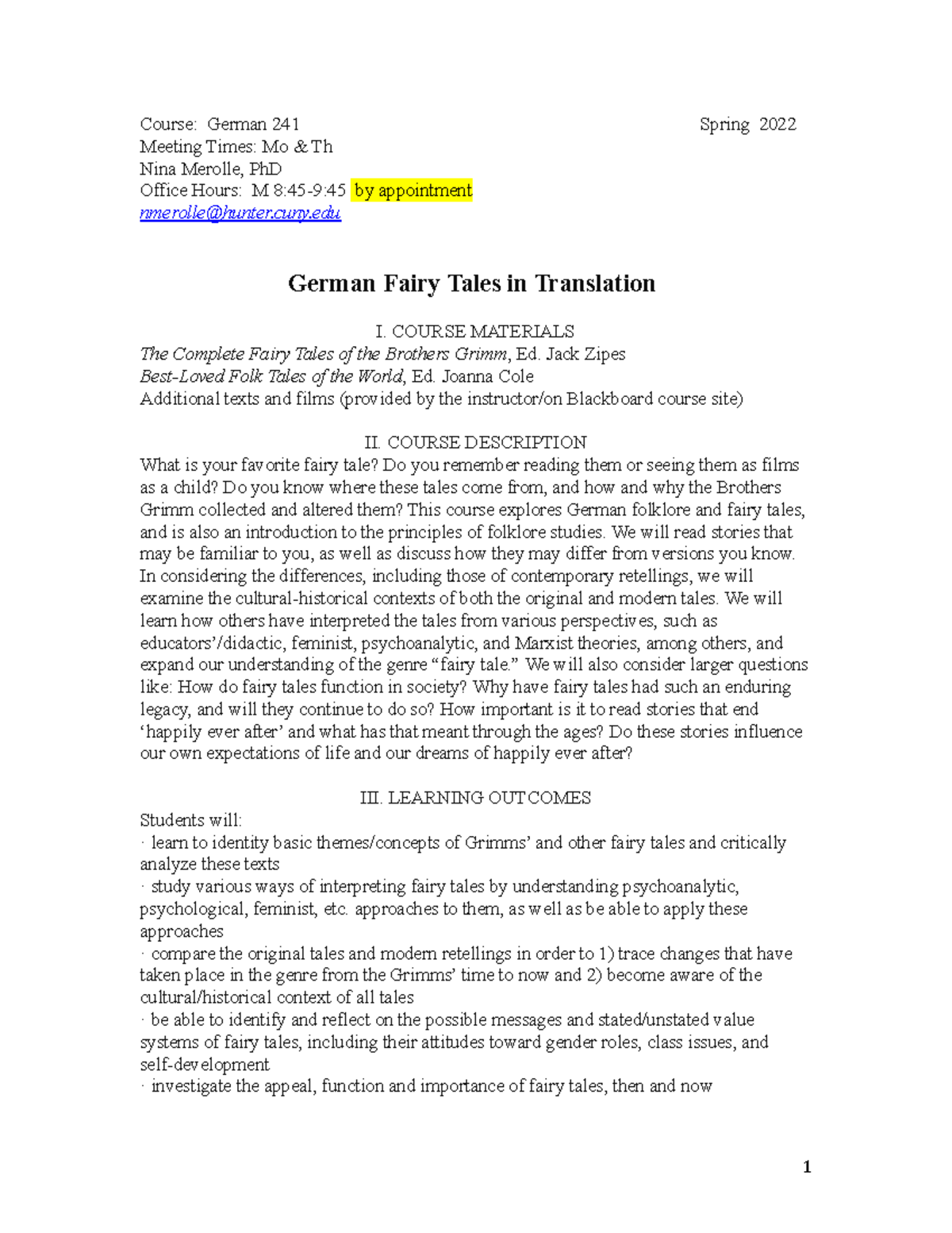 CS241 spring 2022 - Syllabus - Course: German 241 Spring 2022 Meeting ...