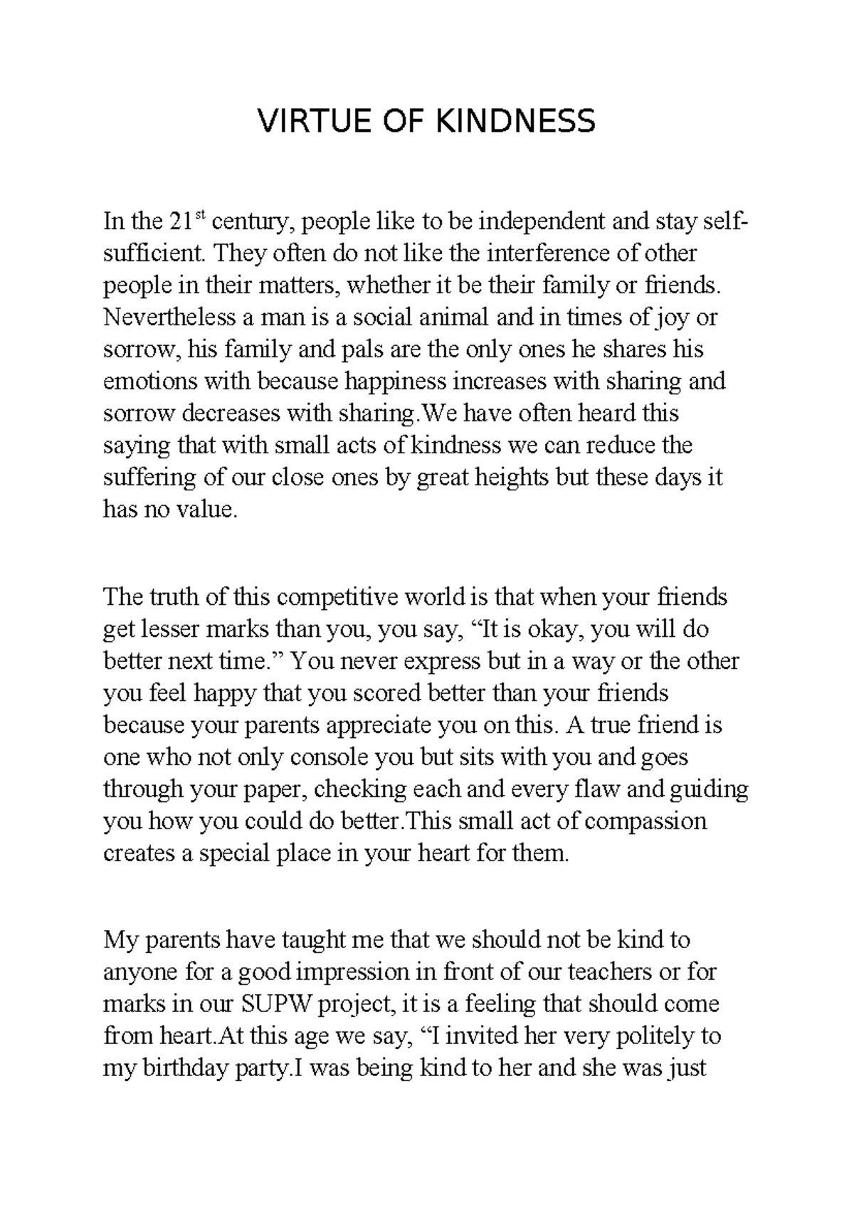Virtue OF Kindness - Assignment - VIRTUE OF KINDNESS In the 21 st ...