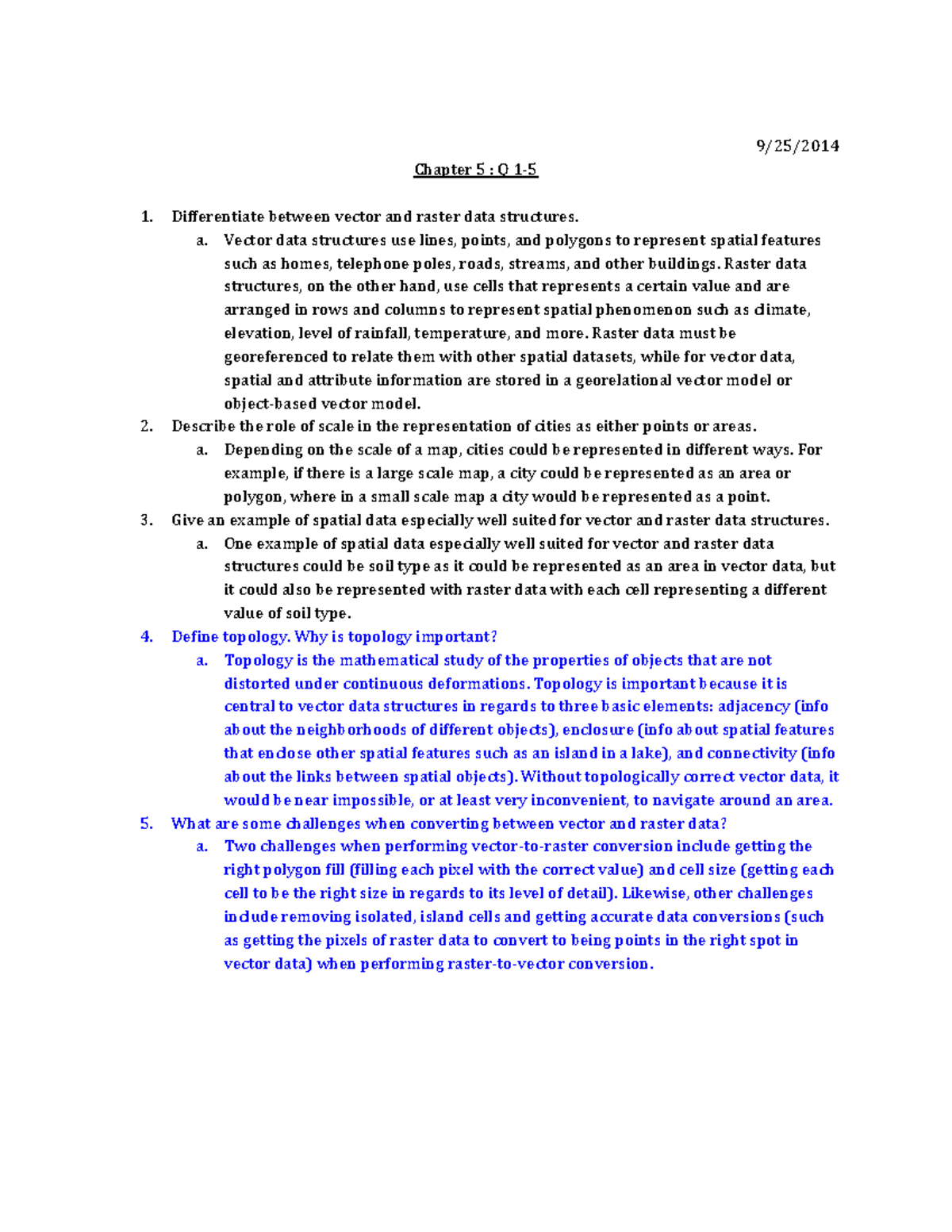 Textbook Chapter 5 Q 1-5 Assignment - 9/25/ Chapter 5 : Q 1 ...