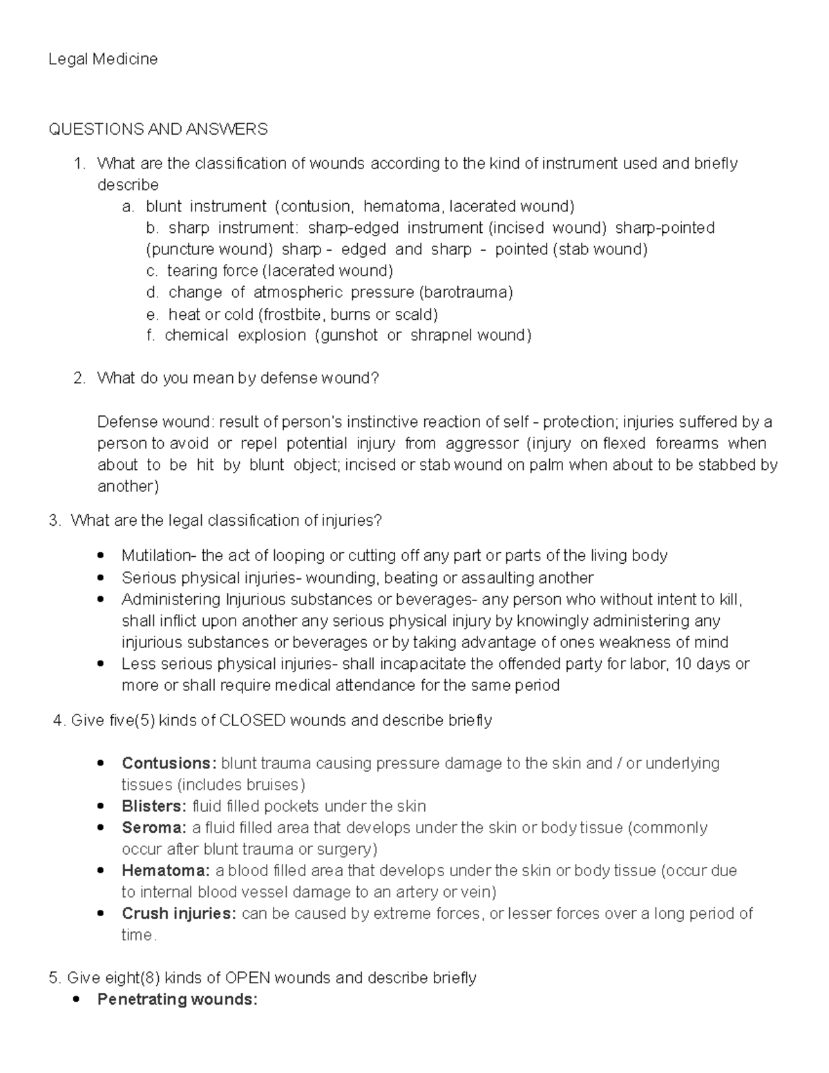 Legal-Medicine - Legal Medicine QUESTIONS AND ANSWERS What are the ...