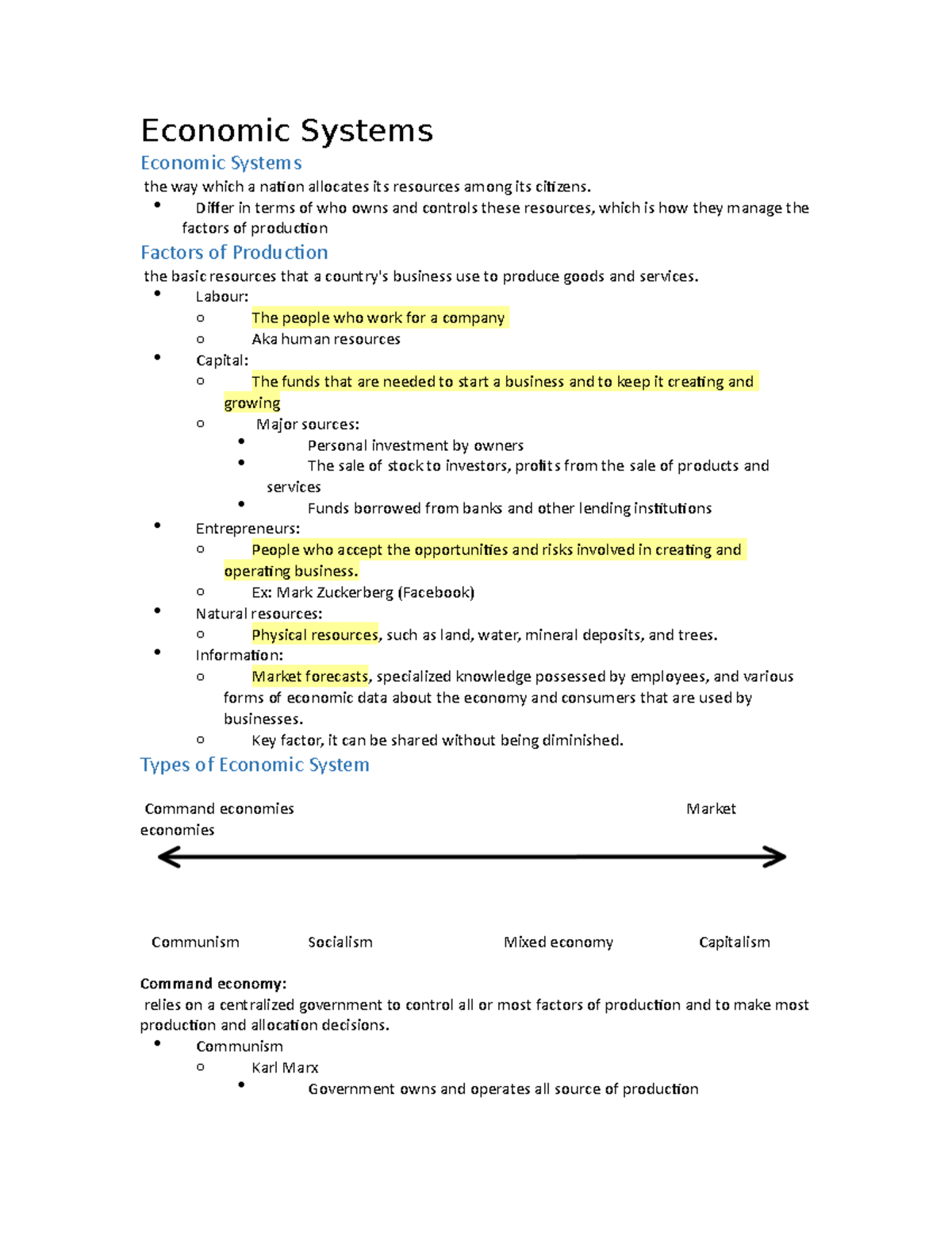 Economic Systems - Management ch.1 note - Economic Systems Economic ...
