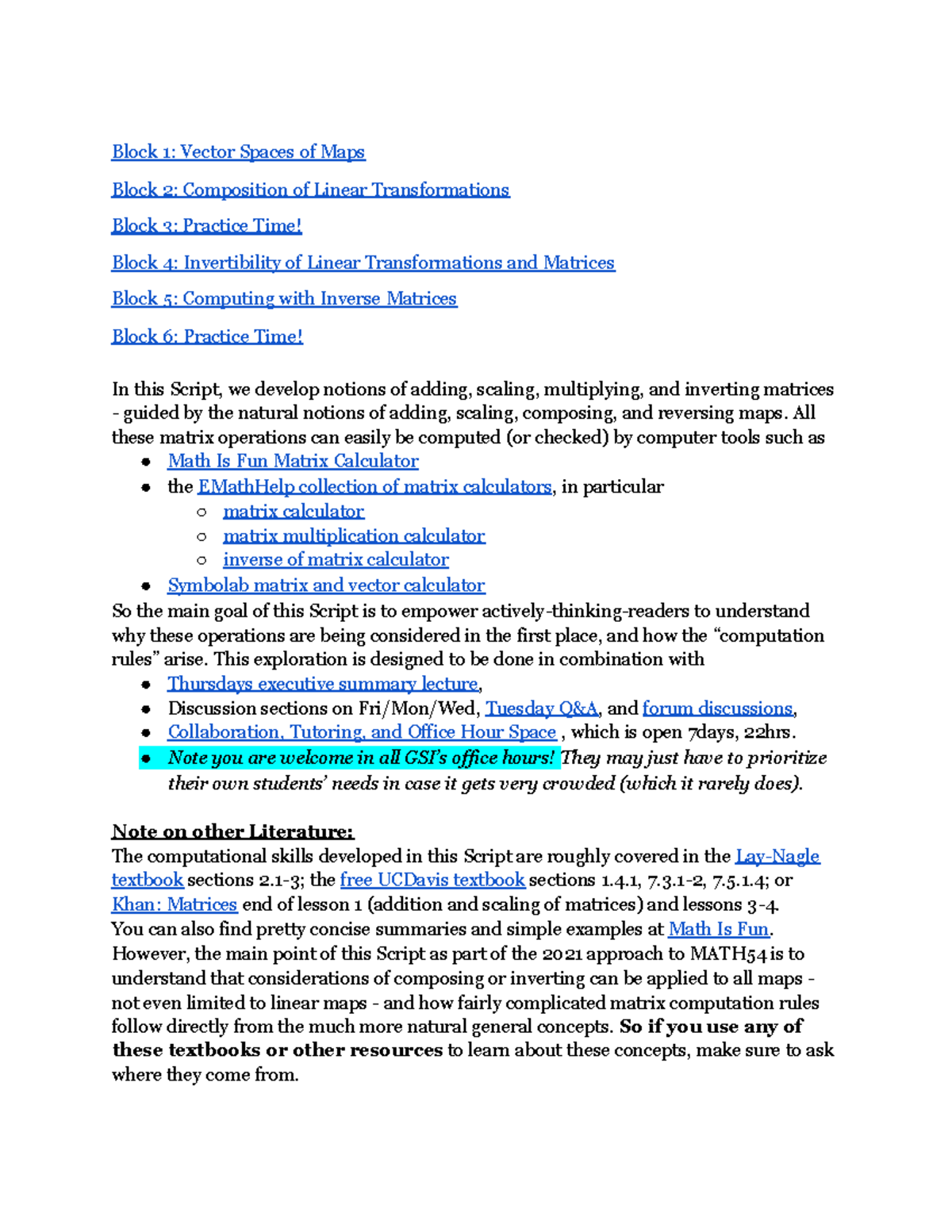 Work Script 7 - Matrix Algebra - Google Docs - Block 1: Vector Spaces of Maps Block 2 ...