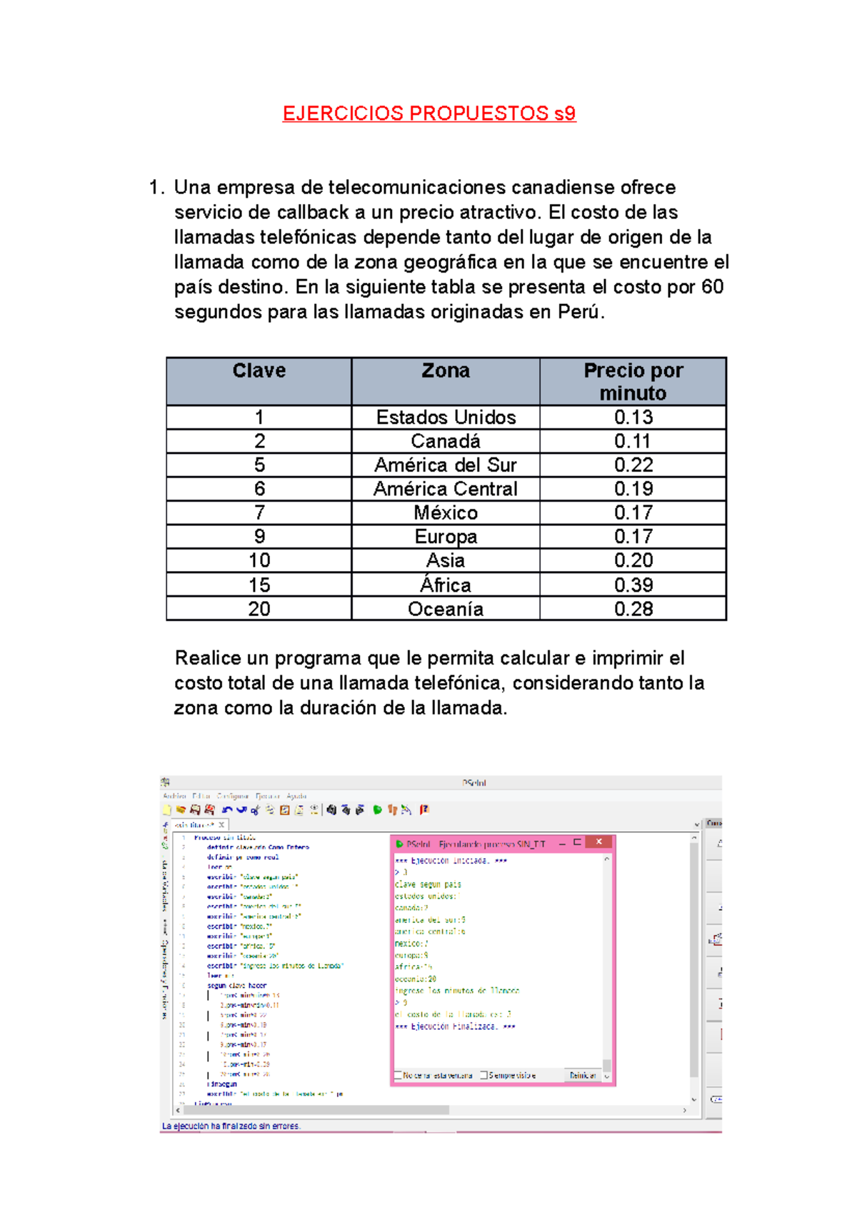 S9 Ejercicios Propuestos Algoritmos - EJERCICIOS PROPUESTOS s Una empresa de telecomunicaciones ...