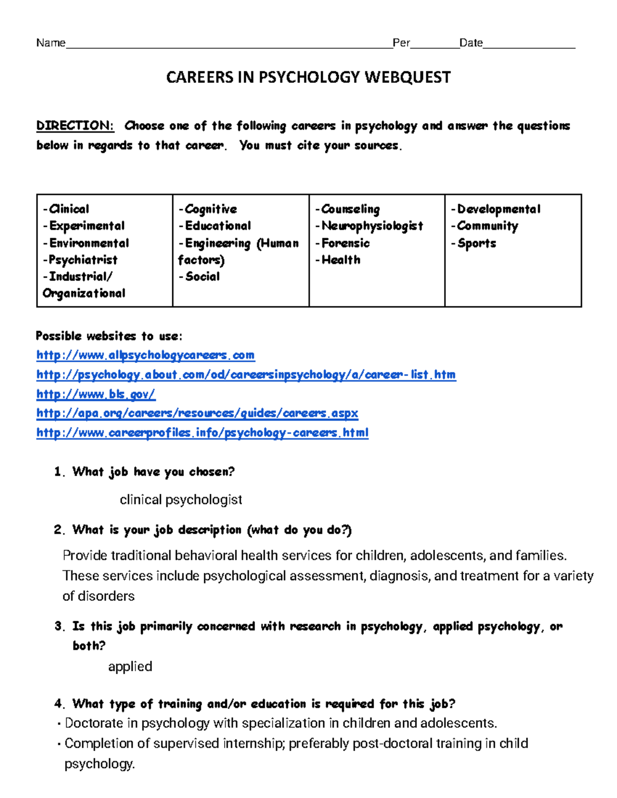 Kami Export - Calvin Love - Careersin Psychologywebquest-1 - - Studocu