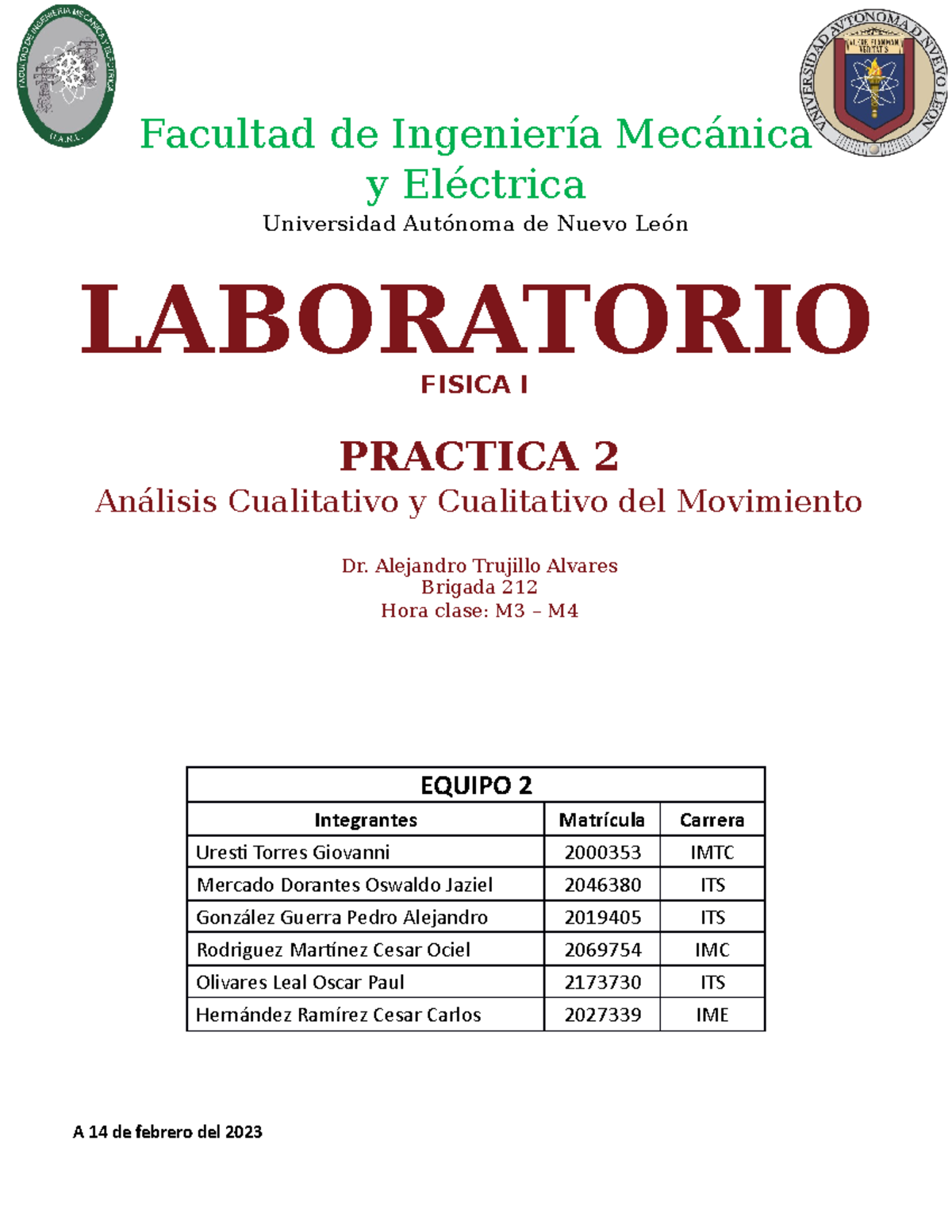Reporte 2 E2 - practica 2 lab fisica 1 - Facultad de Ingeniería ...