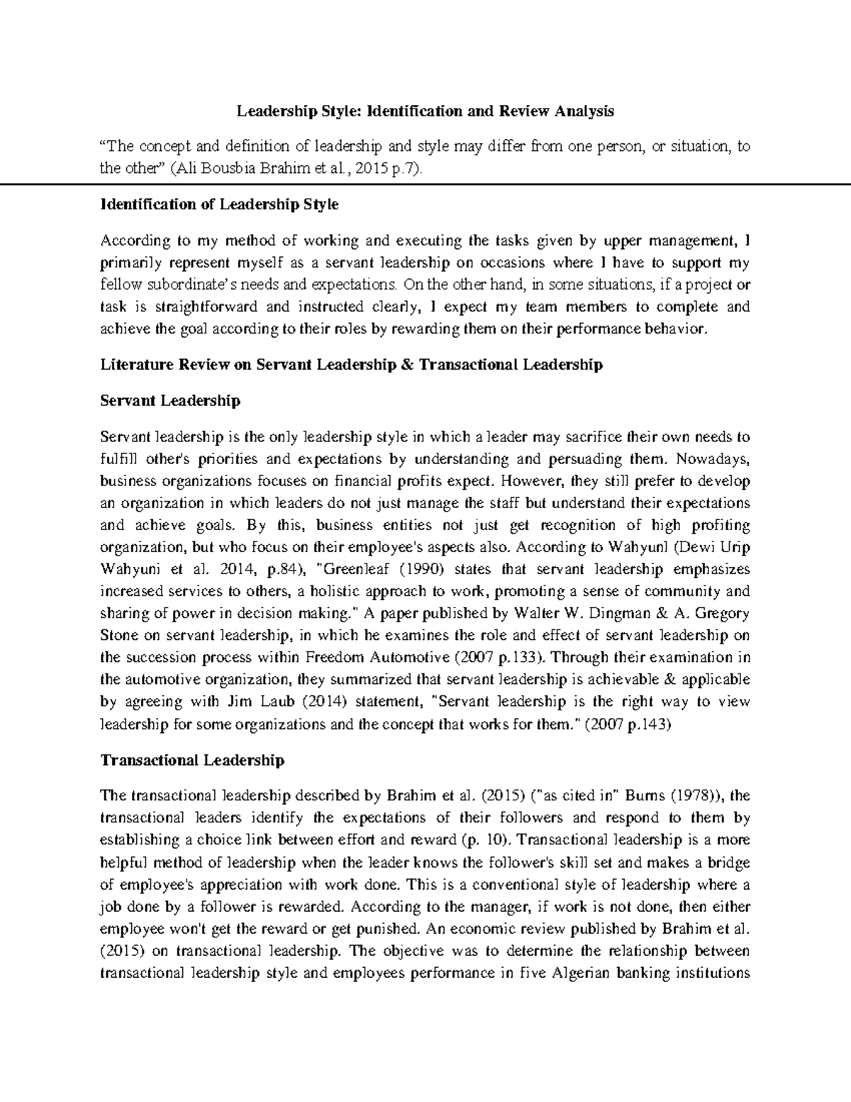 Unit 1 - Individual Assignment Leadership Style - Leadership Style ...
