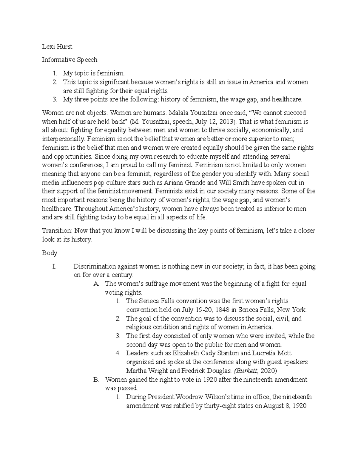 Info Speech Outline - Lexi Hurst Informative Speech My topic is ...