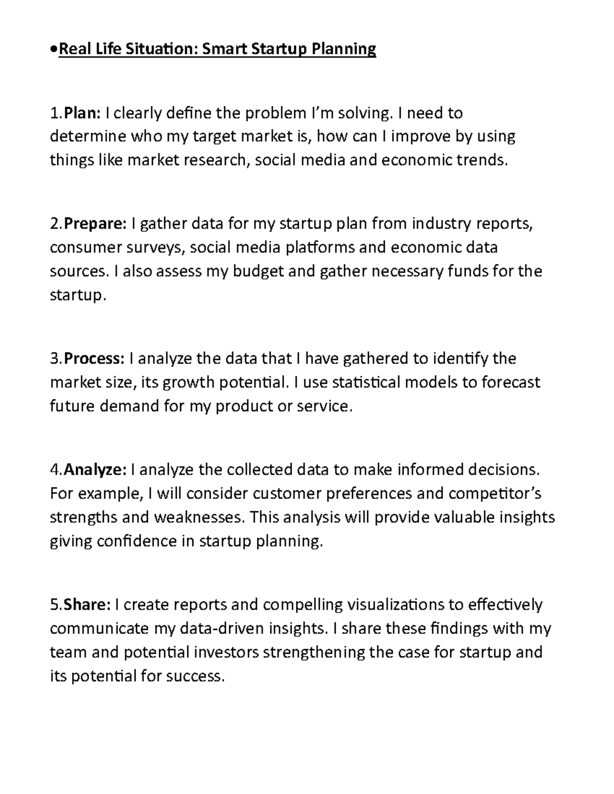 Project 1 Real Life Situation Smart Startup Planning - Real Life ...