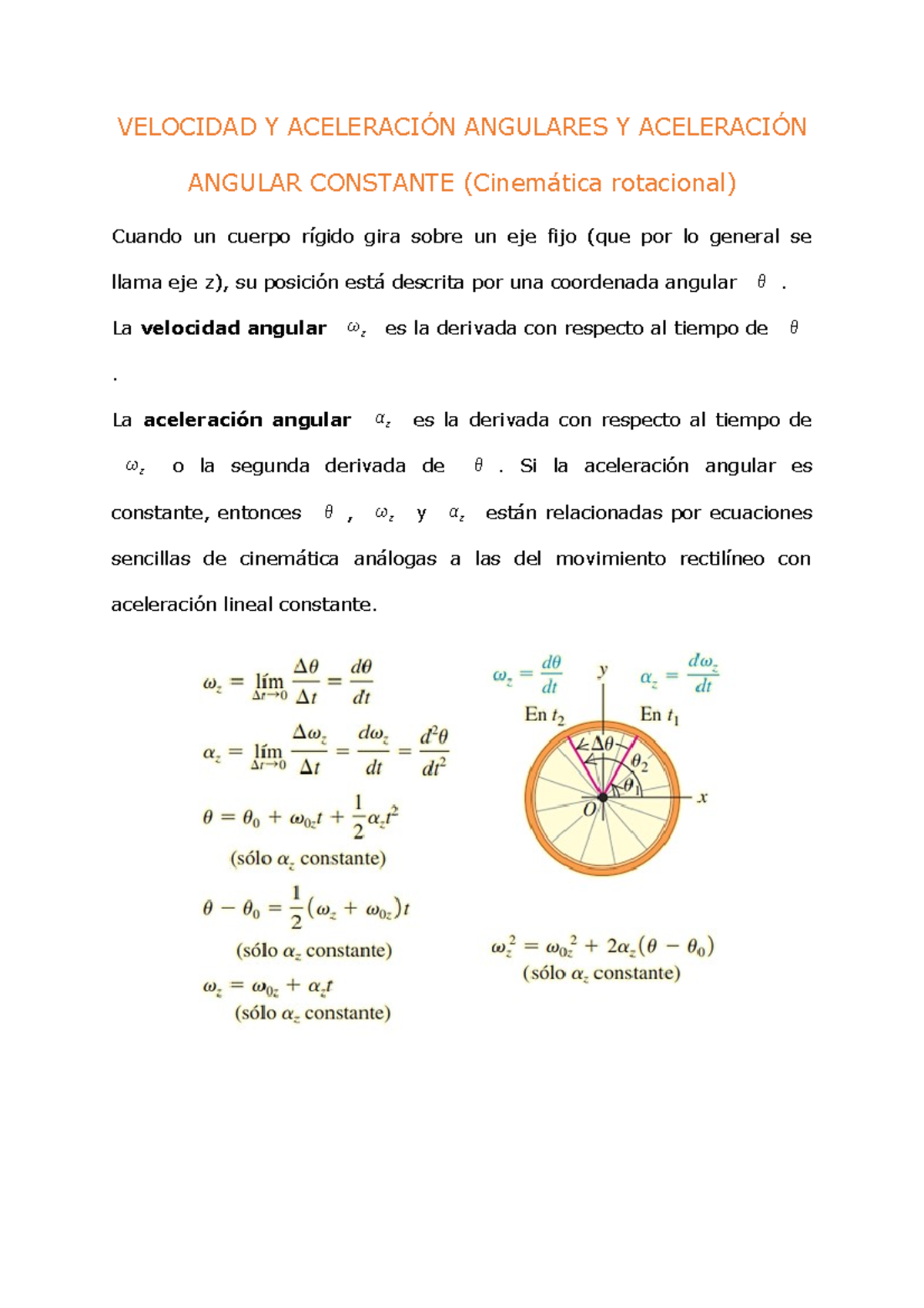 Velocidad Y Aceleración Angulares Y Aceleración Angular Constante ...