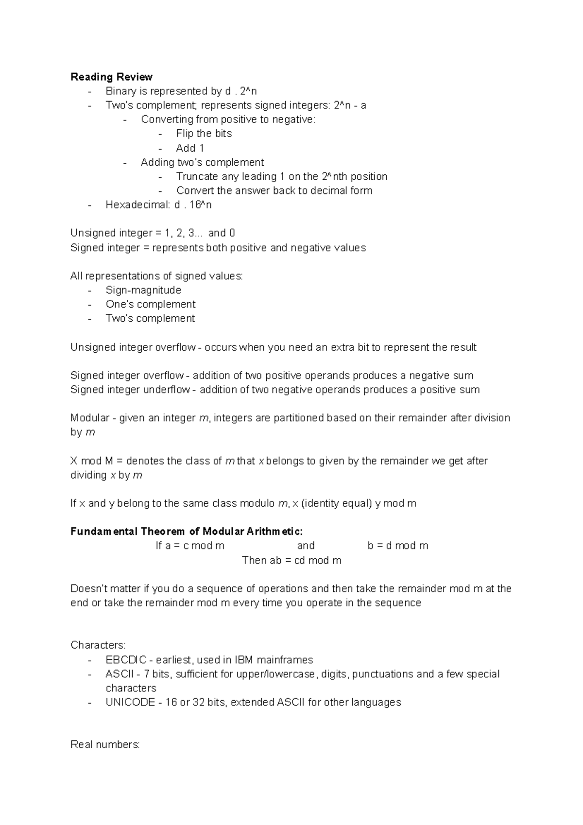 Module 3 Number Representation Reading Review Binary Is