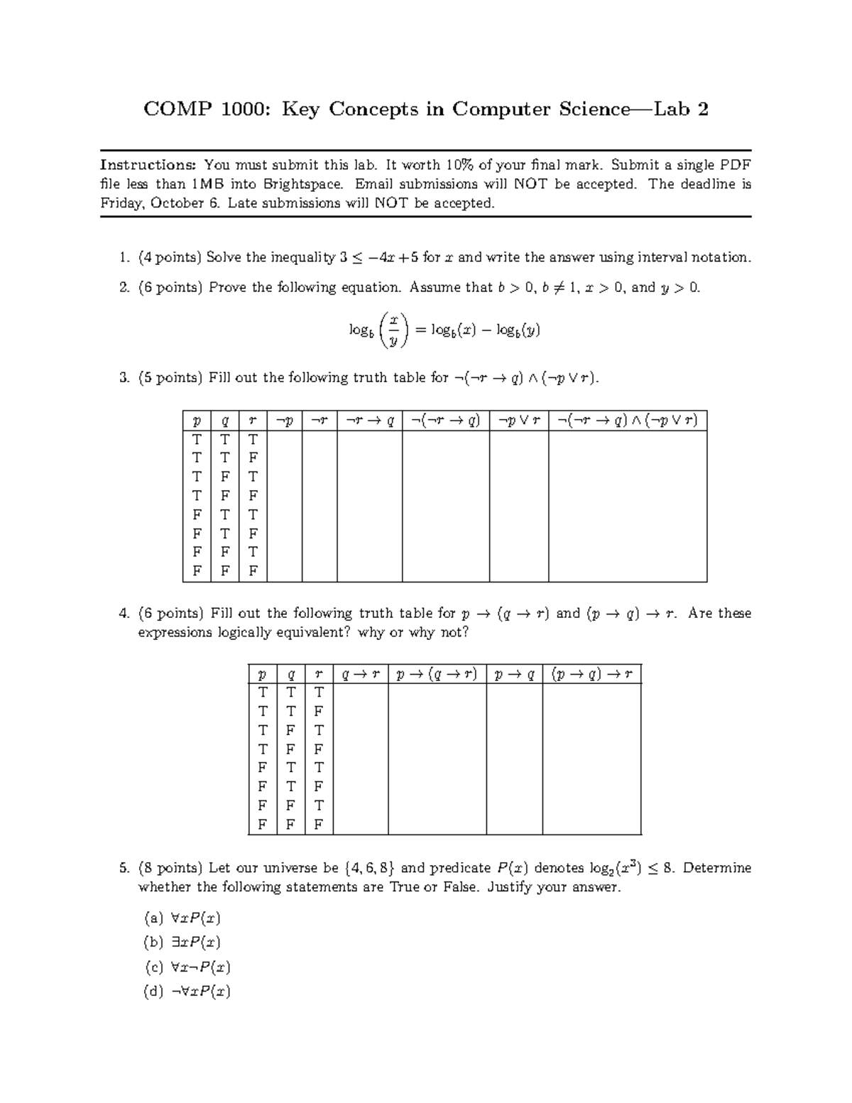 COMP 1000-Lab 2 - 4r4r - COMP 1000: Key Concepts in Computer Science—Lab 2 Instructions: You ...