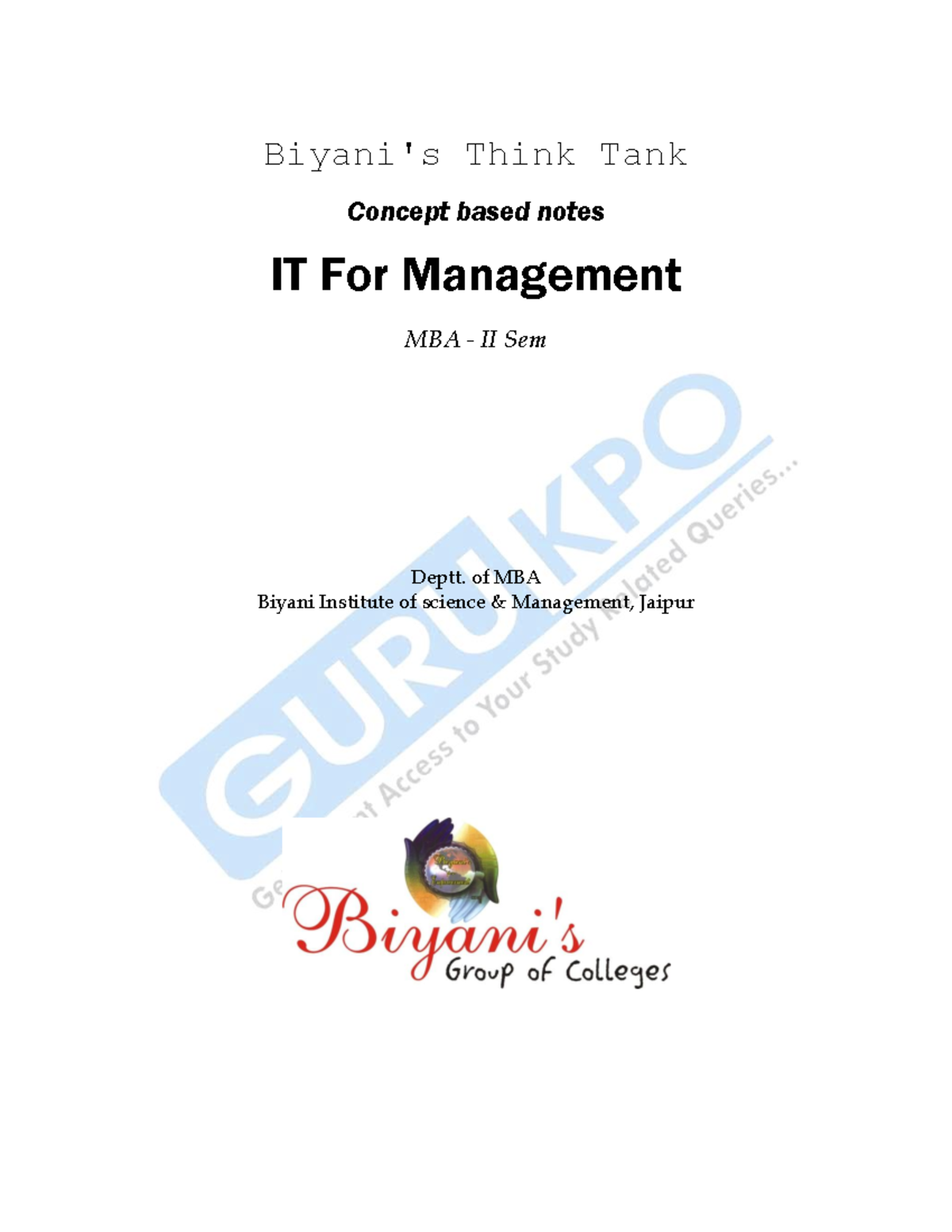 Itfrmanagement - Itm - Biyani's Think Tank Concept based notes IT For ...