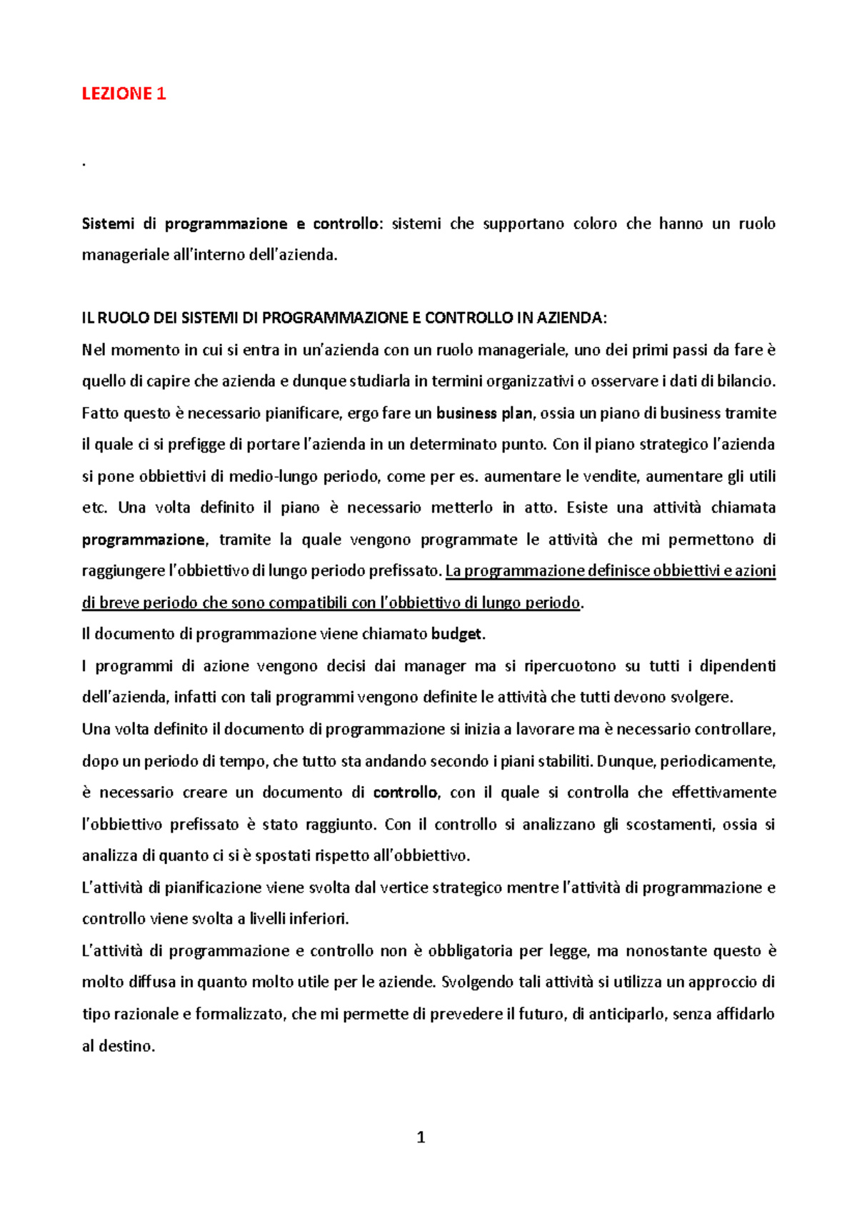 Dispensa Programmazione E Controllo - LEZIONE 1 . Sistemi di programmazione e controllo: sistemi ...
