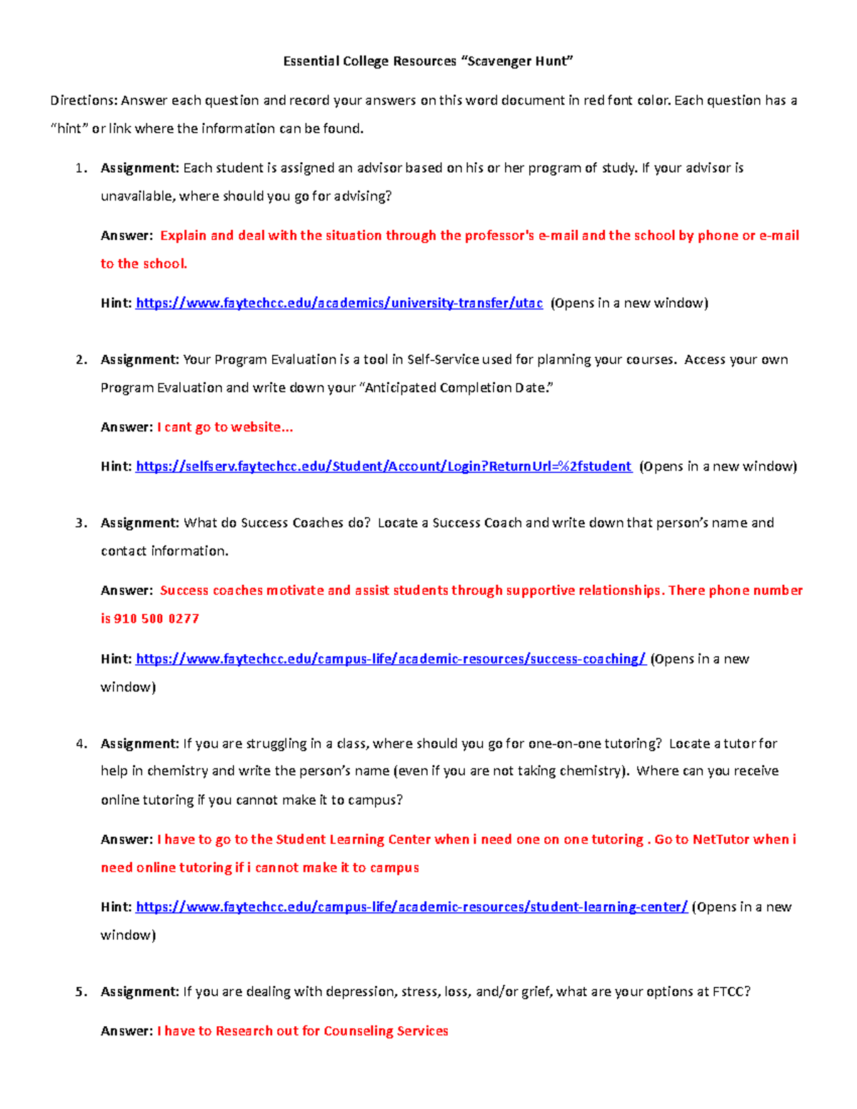 Module One Scavenger Hunt - Essential College Resources “Scavenger Hunt ...