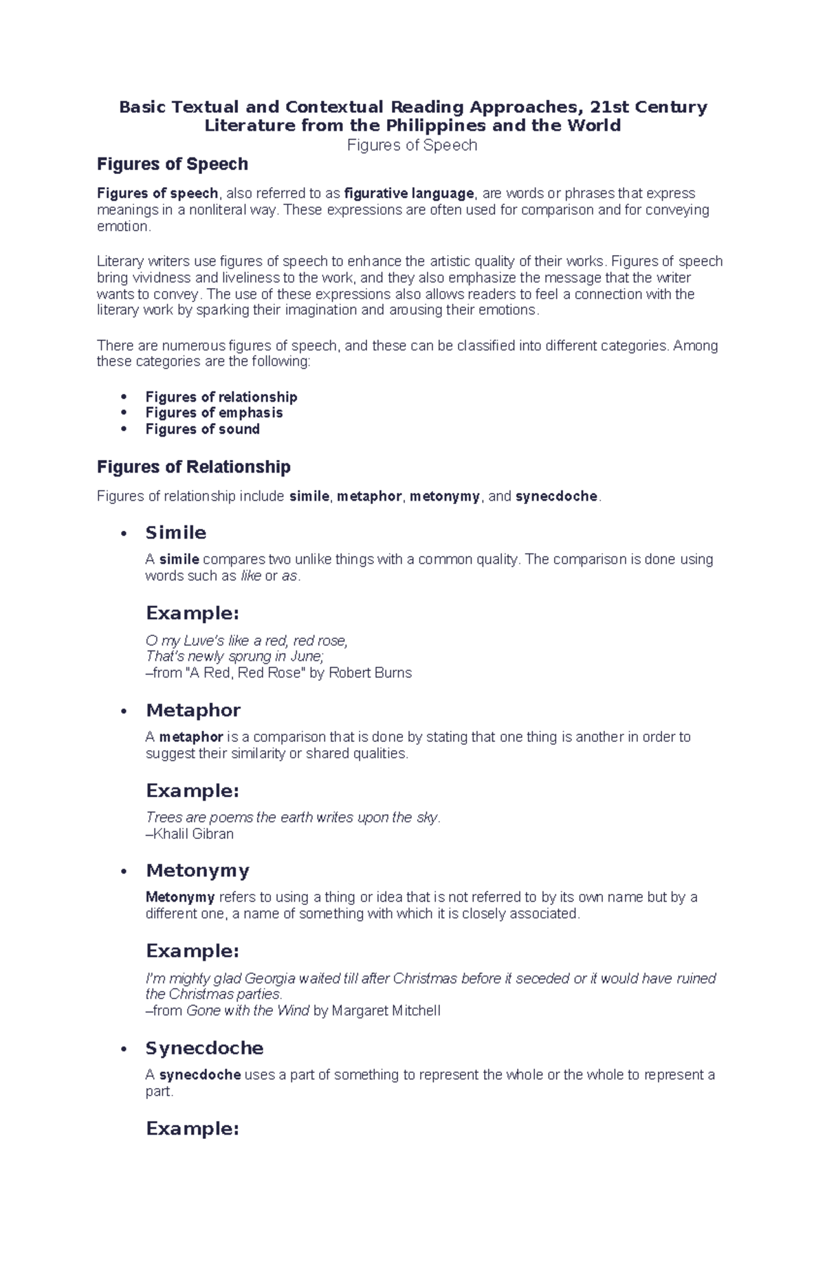 Basic Textual and Contextual Reading Approaches 21st century - Basic ...